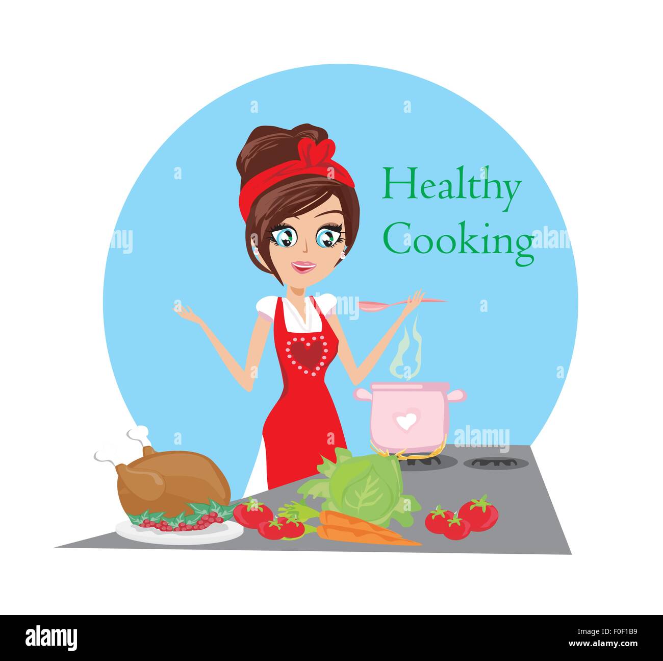 Beautiful lady cooking soup and serving chicken Stock Vector Image ...
