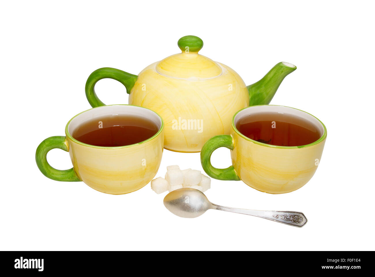 Tea service isolated on white Stock Photo - Alamy