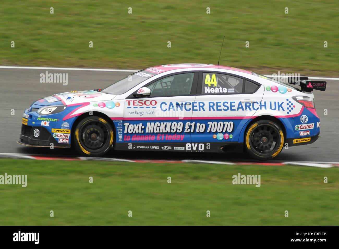 Andy Neate racing in the BTCC, passing the south bank at Brands Hatch ...