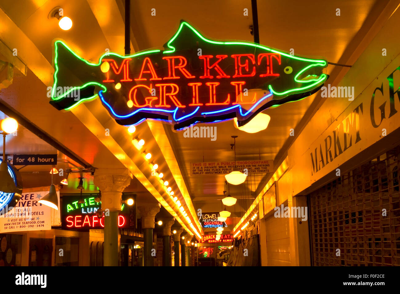 Pike Place Market neon, Seattle, Washington Stock Photo - Alamy