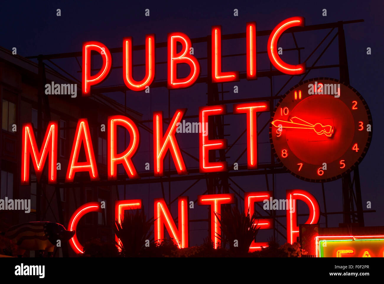 Market neon, Pike Place Market, Seattle, Washington Stock Photo - Alamy