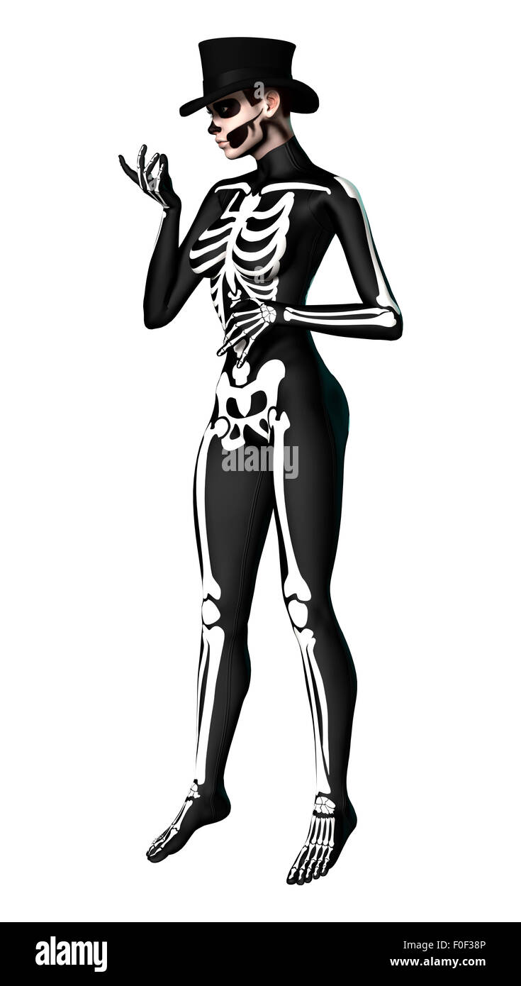 3D digital render of a young woman wearing a skeleton costume for ...