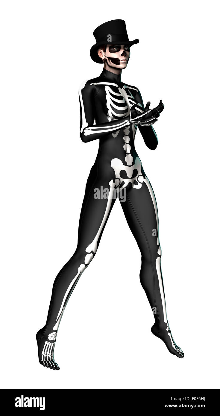3D digital render of a young woman wearing a skeleton costume for ...