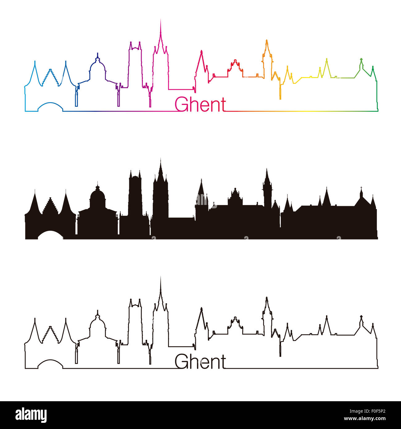 Ghent skyline linear style with rainbow in editable vector file Stock ...