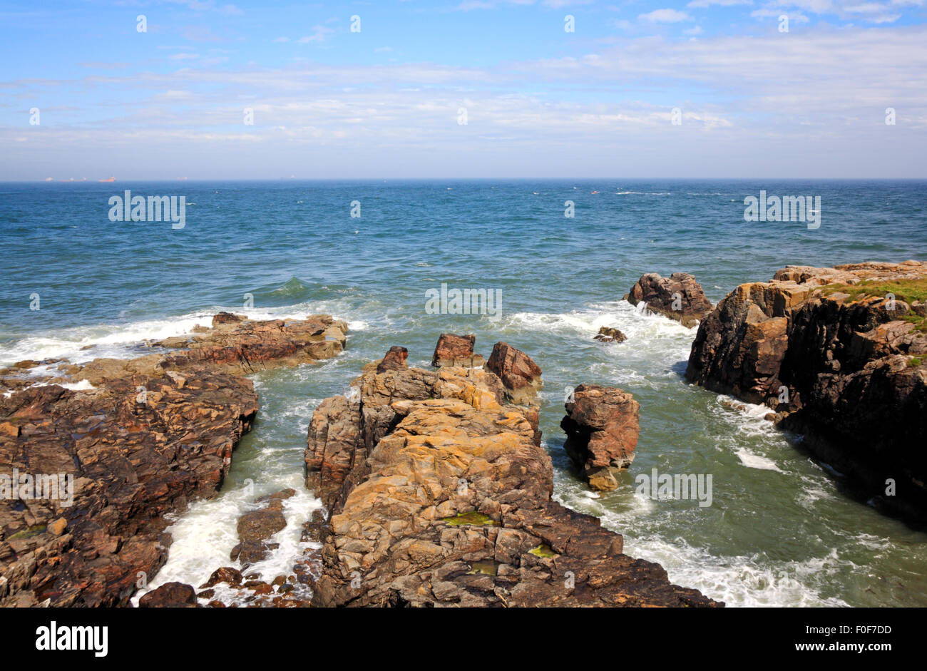 A view of the rocky shoreline at Girdle Ness, Aberdeen, Scotland ...