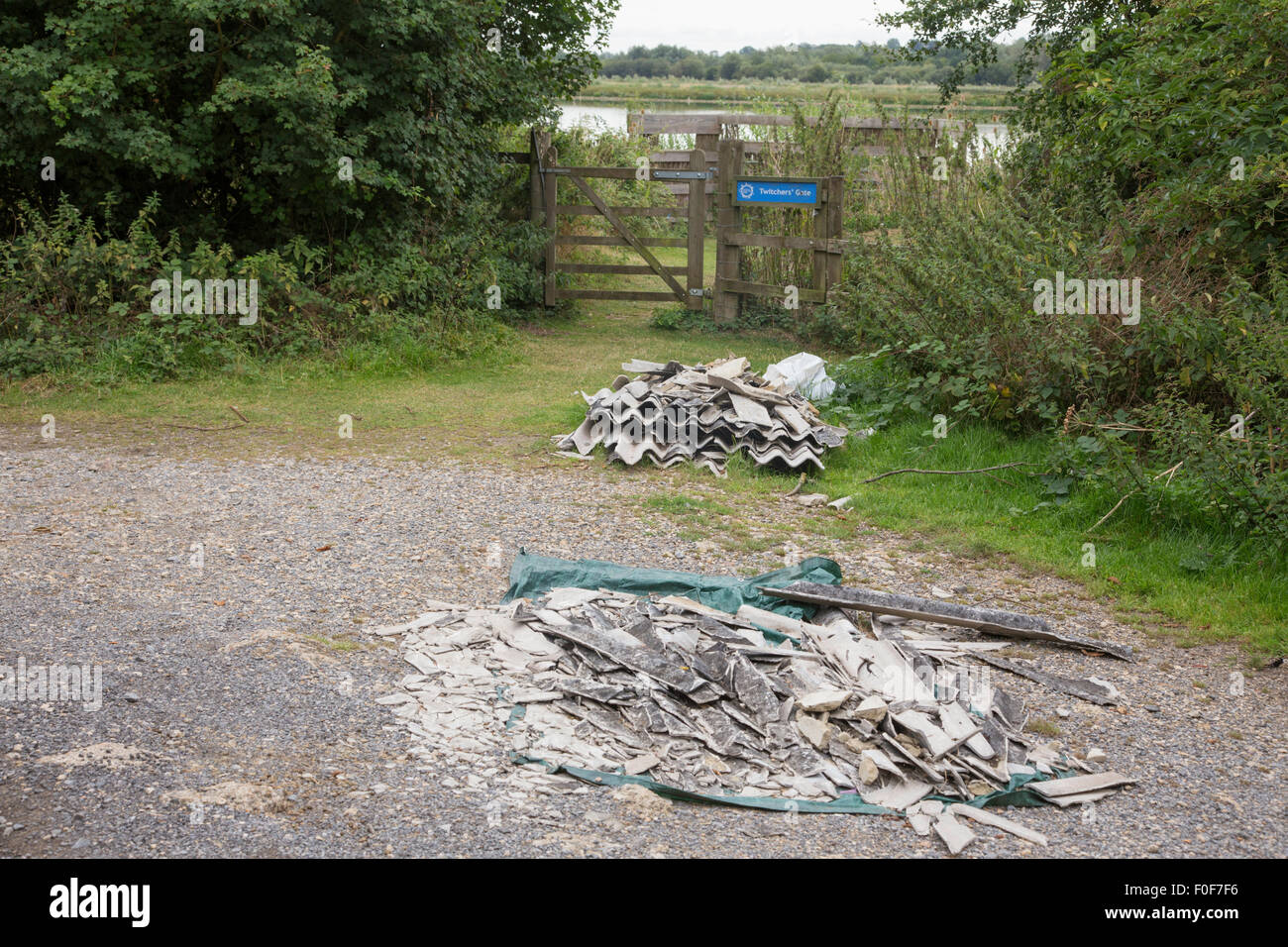 Fly-tipping containing Asbestos next to the entrance of a nature ...