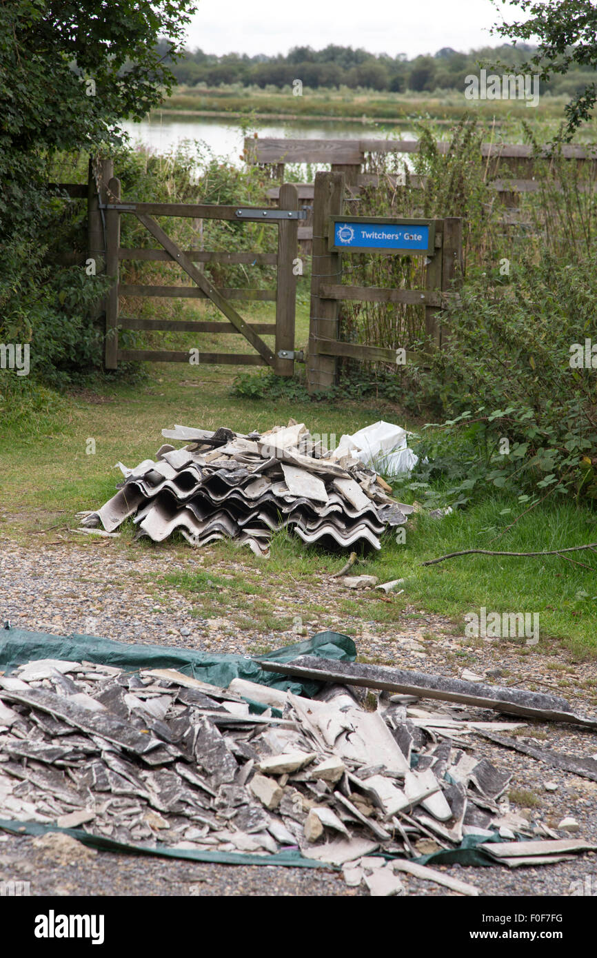 Fly-tipping containing Asbestos next to the entrance of a nature ...