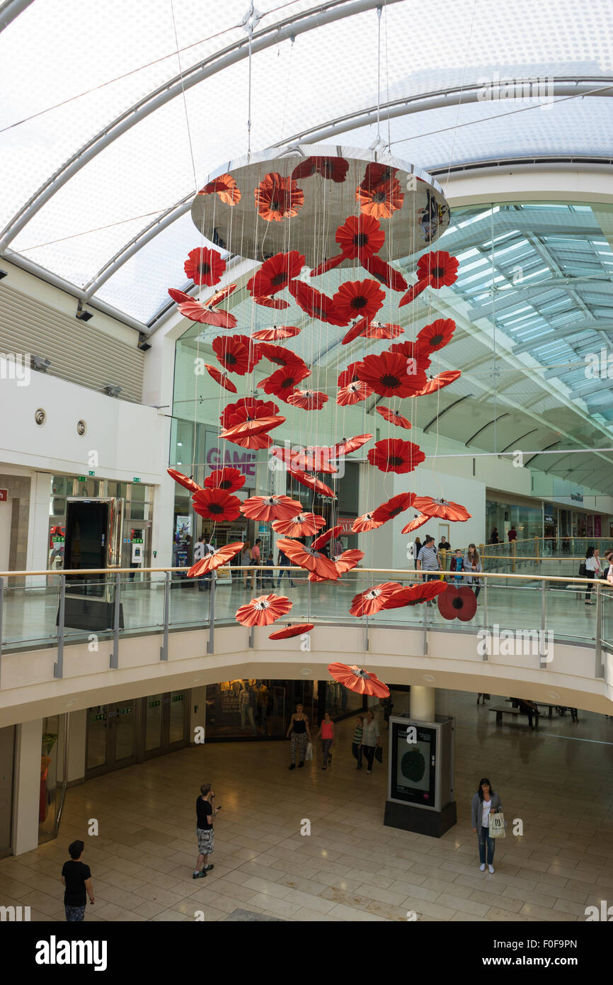 Commemorative poppy display in the red mall of the intu MetroCentre ...