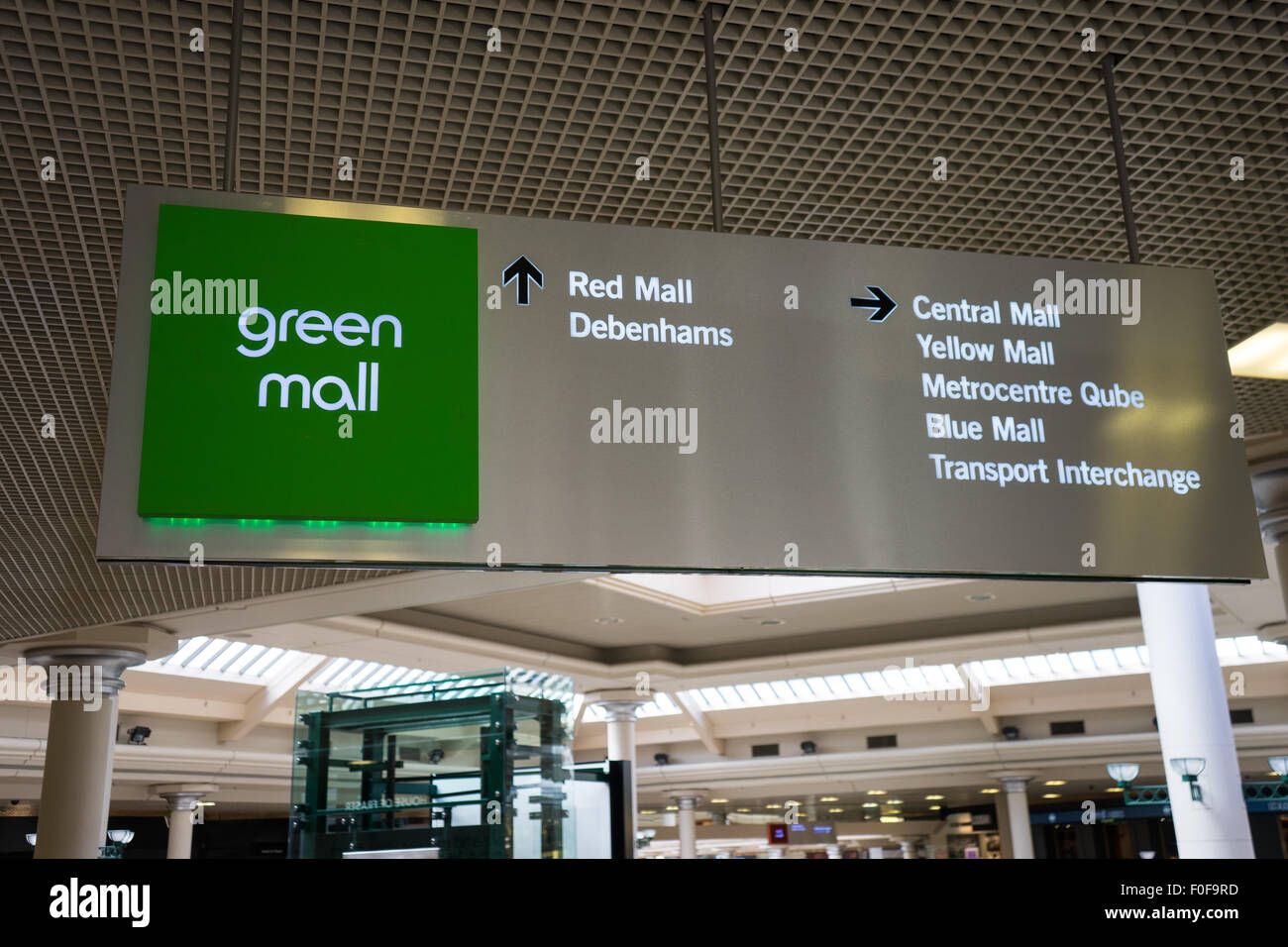 Sign for the green mall in the Intu MetroCentre, Gateshead. Known as ...