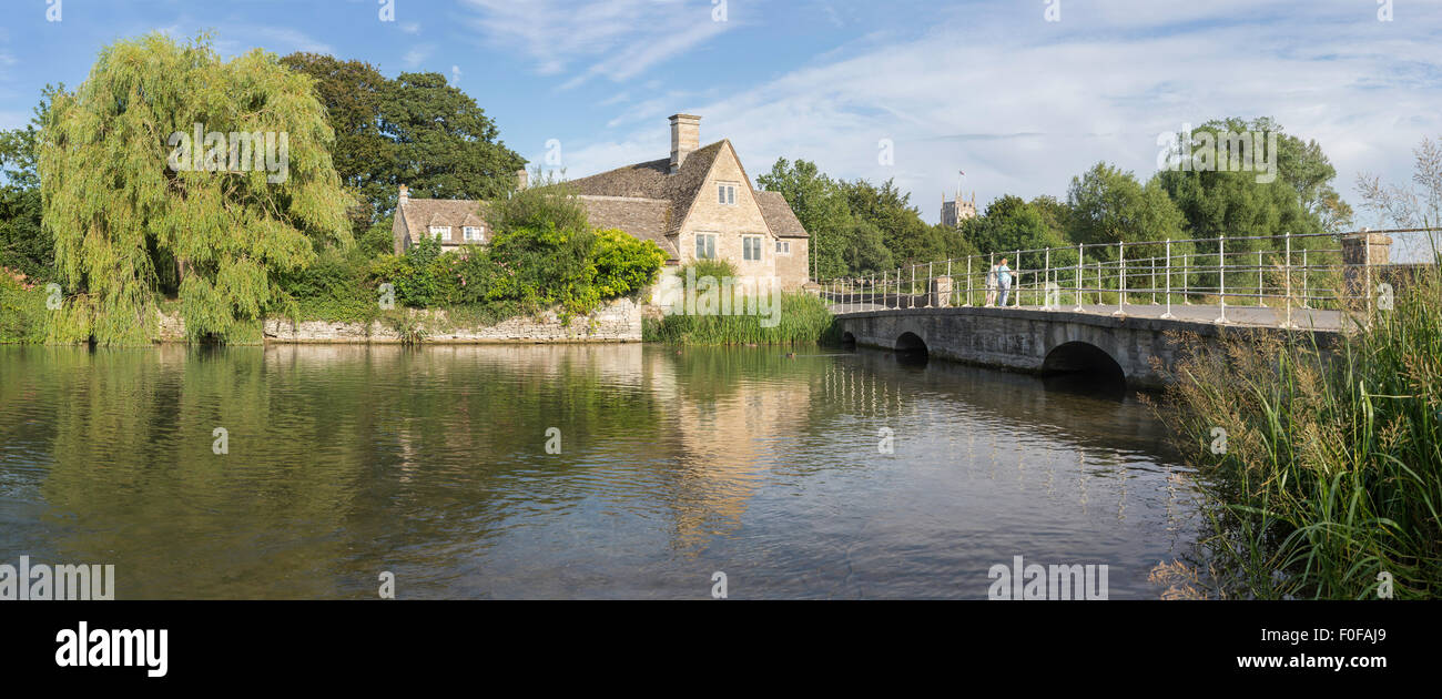 A panorama of Fairford Mill on the River Coln in the Cotswold market ...
