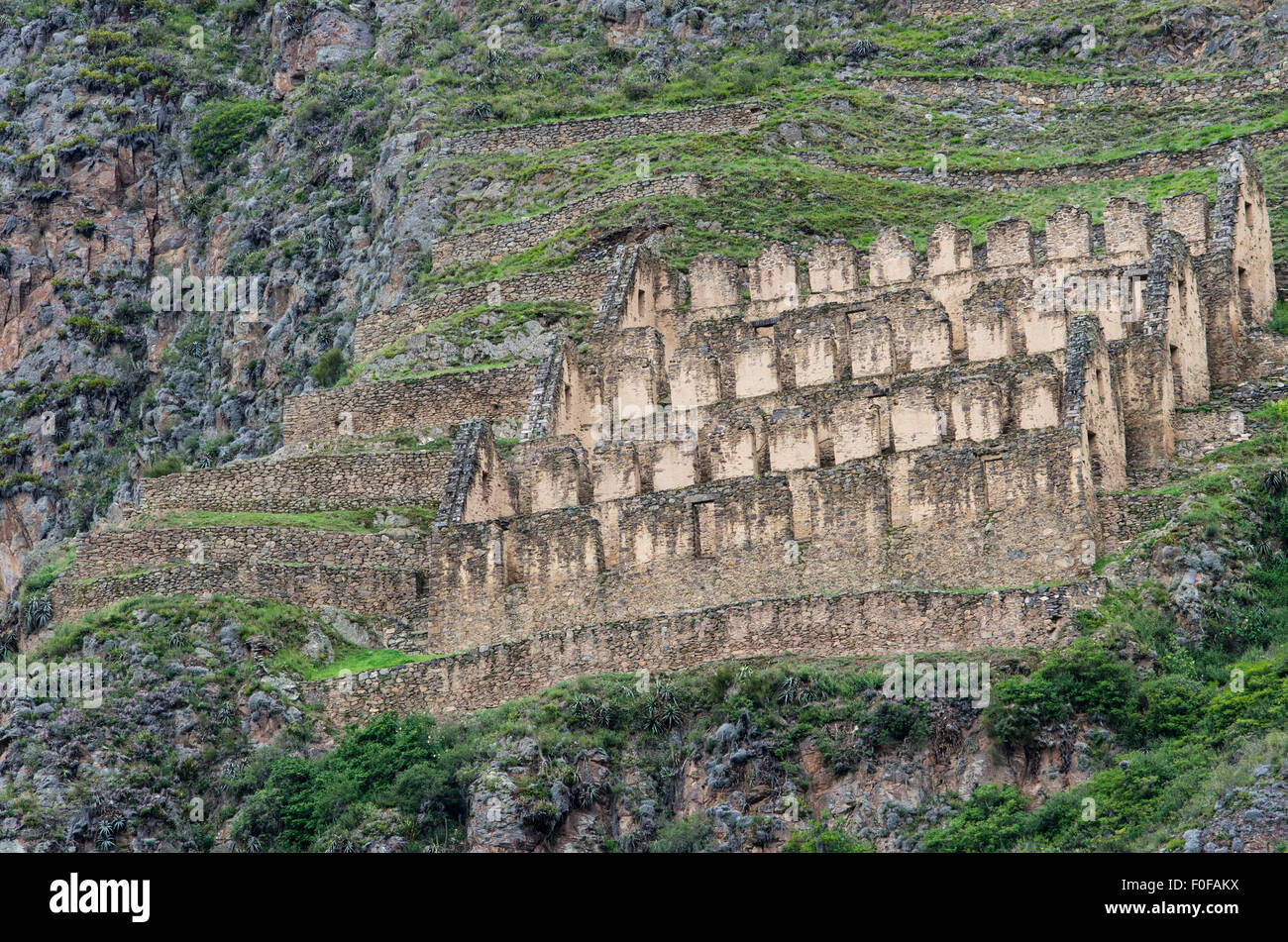 Pinkuylluna, Inca storehouses near Ollantaytambo. Cusco, Peru Stock ...