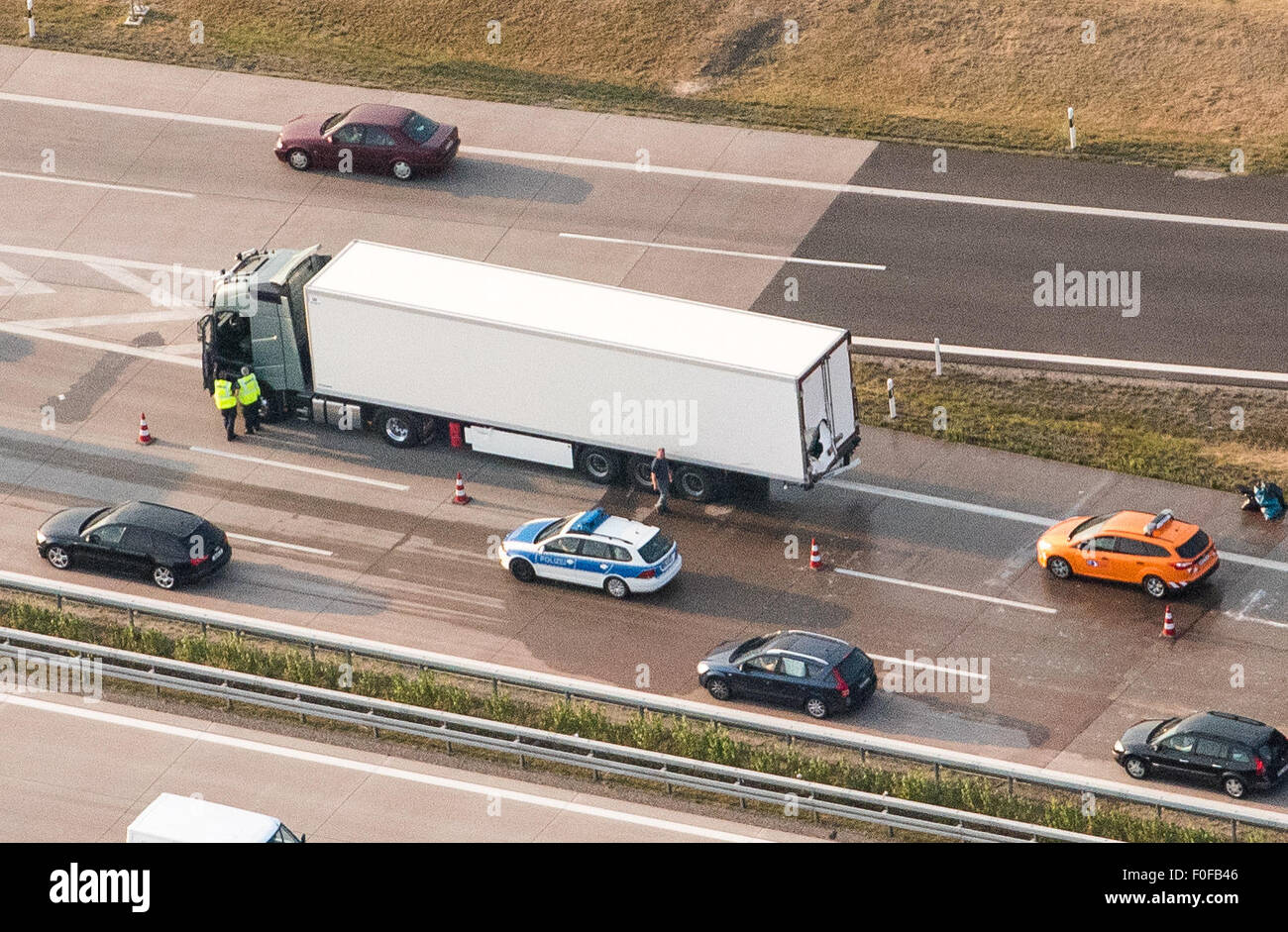 Berlin, Germany. 14th Aug, 2015. A lorry involved in the accident at ...