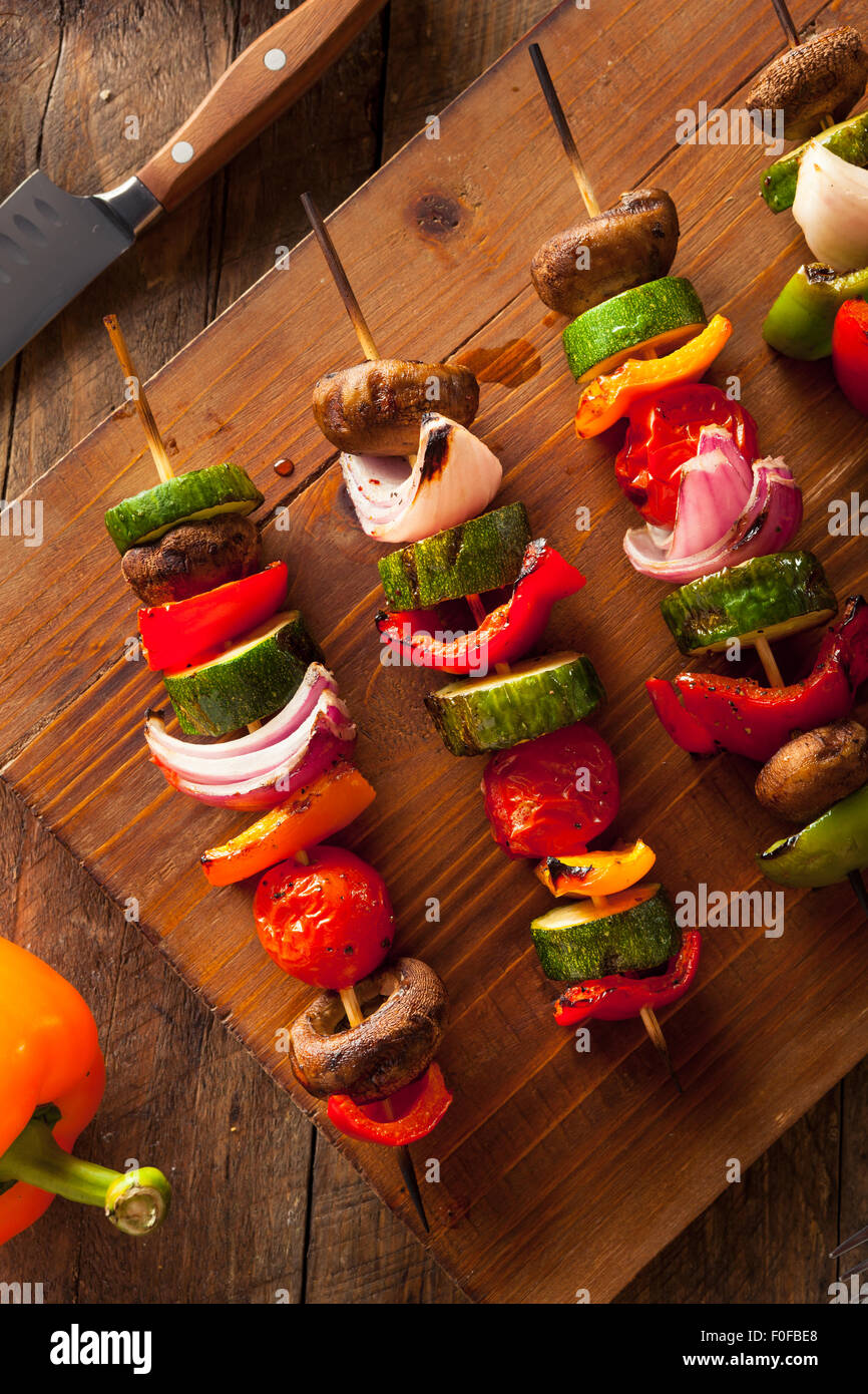 Organic Homemade Vegetable Shish Kababs with Peppers, Onions and ...