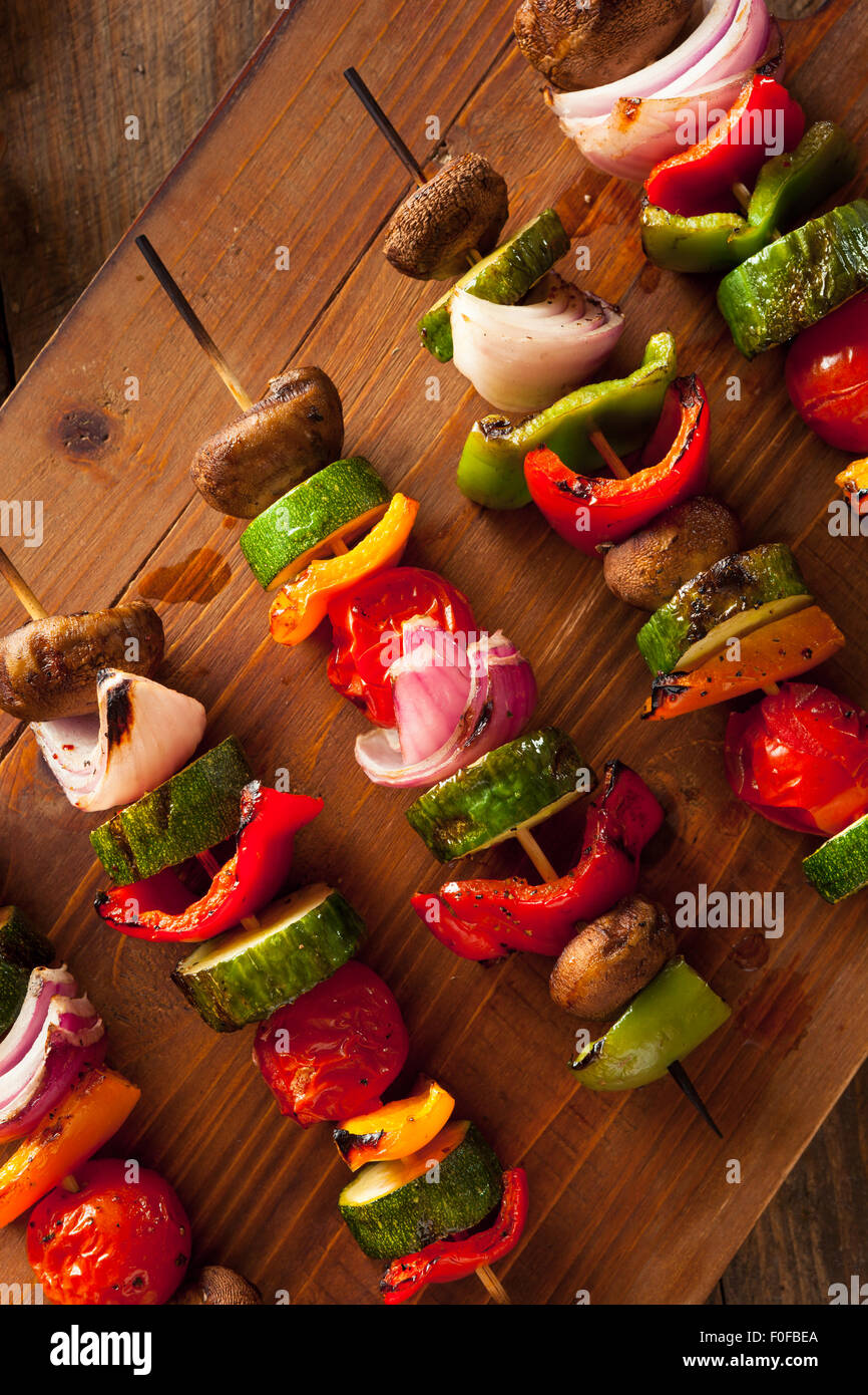 Organic Homemade Vegetable Shish Kababs with Peppers, Onions and ...