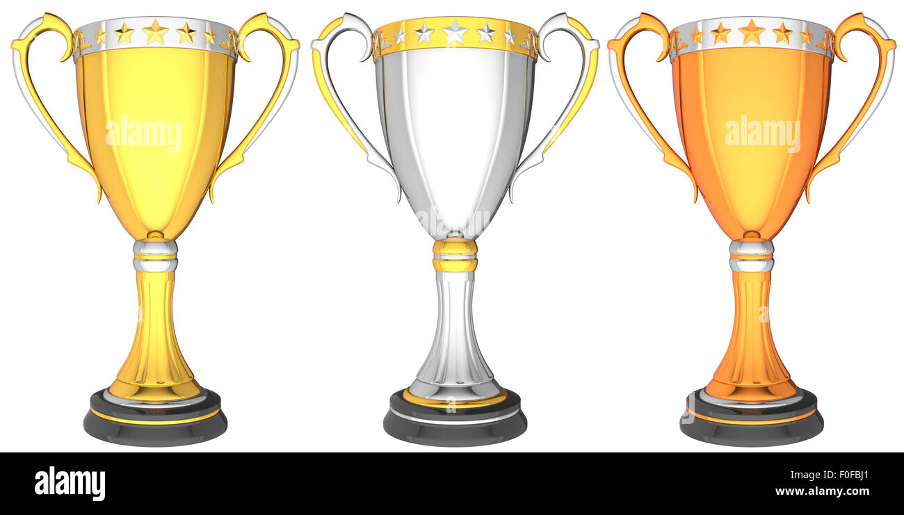 Three different trophies isolated on white background Stock Photo - Alamy