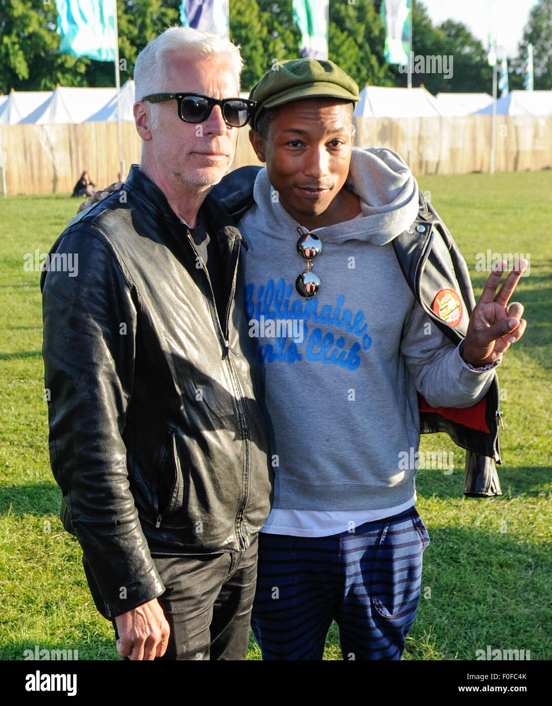 Pharrell Williams backstage at the Isle of Wight Festival 2015 ...