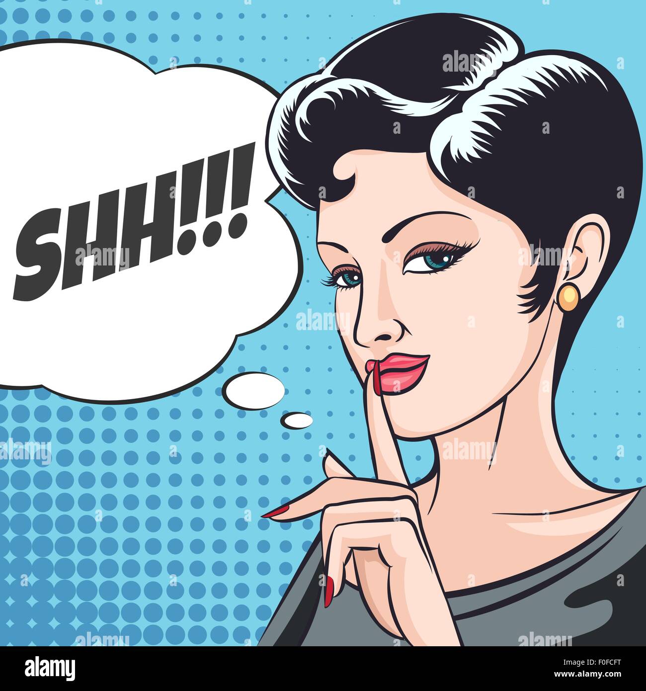 Beautiful young woman with silence sign. Comic Pop Art Style Stock ...