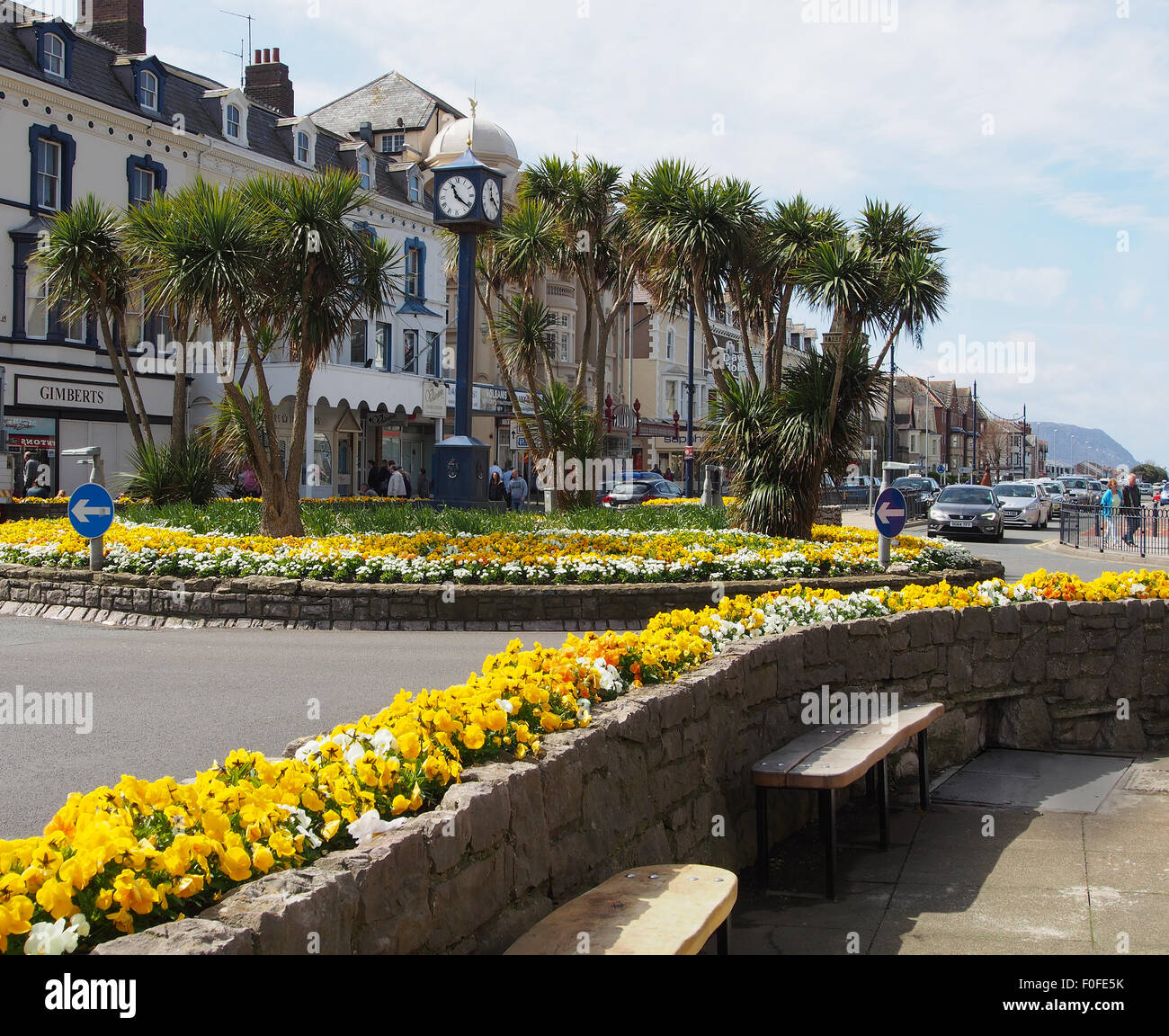 Llandudno town centre in spring with a beautiful display of pansies to ...