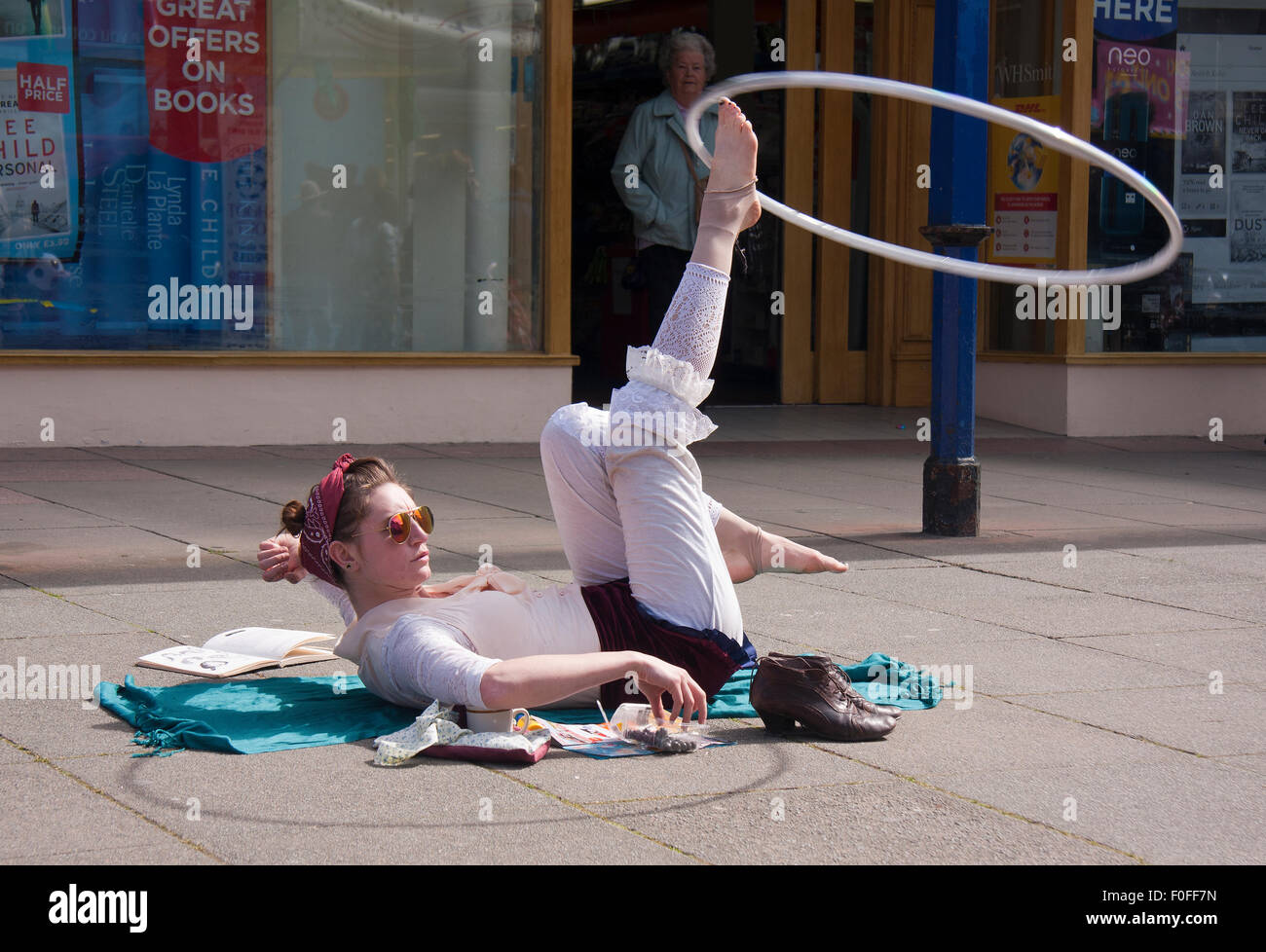 Street performer at Llandudno Victorian Extravaganza 2015, held over a ...