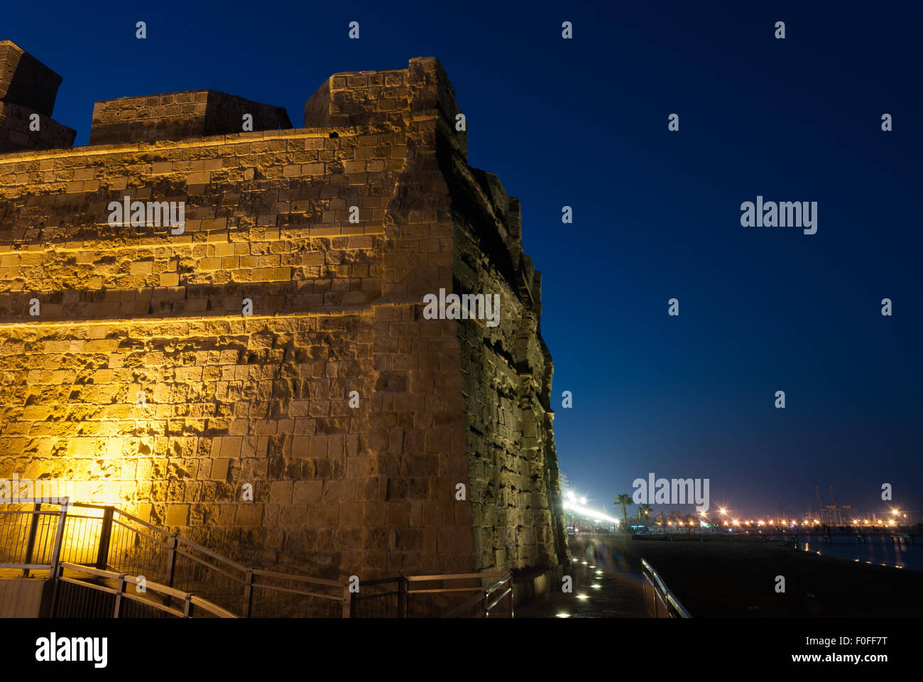 Larnaca castle at night with the illumination. Finikoudes. Larnaca ...