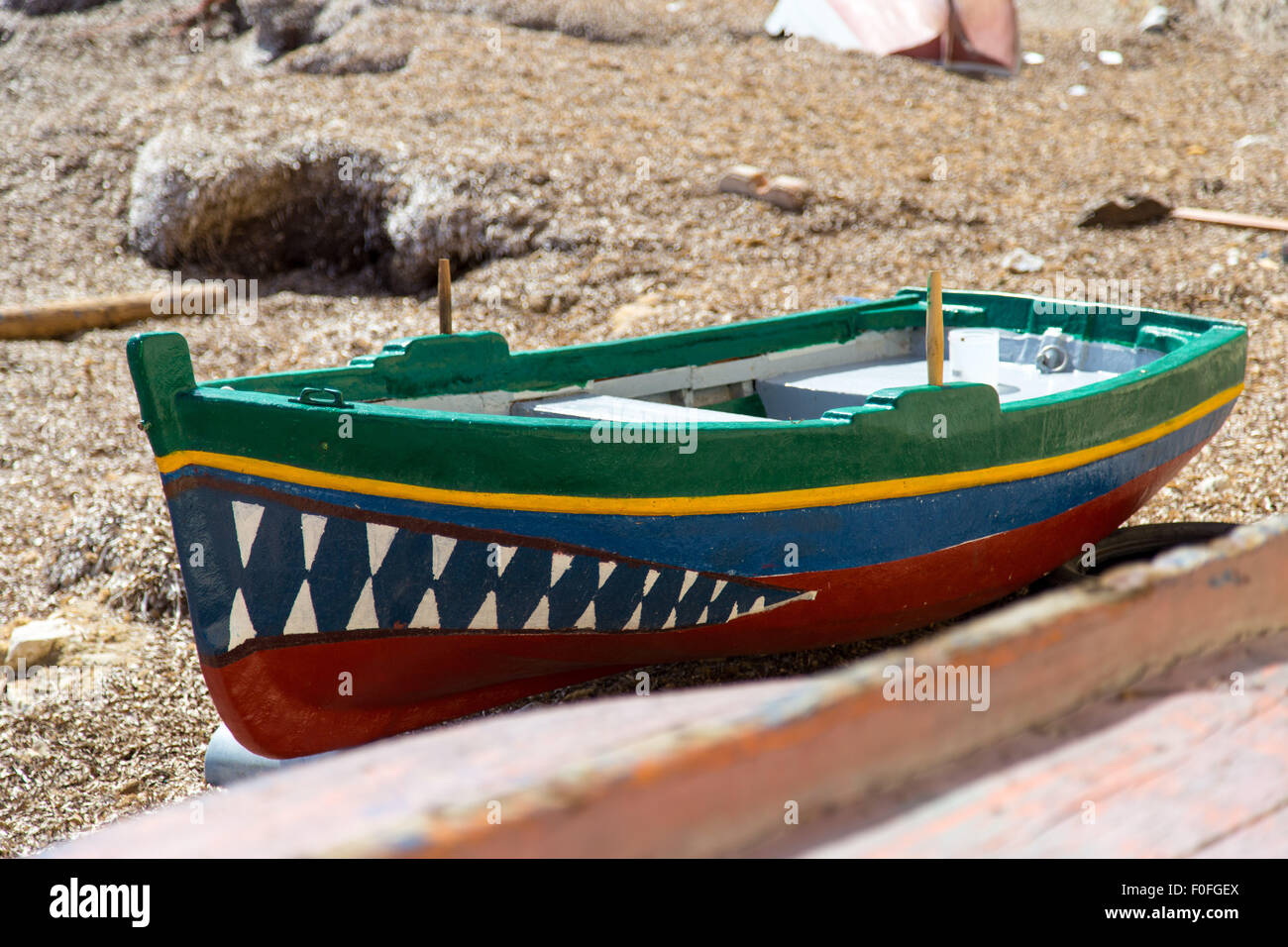 Fishing boat with shark's teeth in Port of Trapani (Sicily, Italy Stock ...