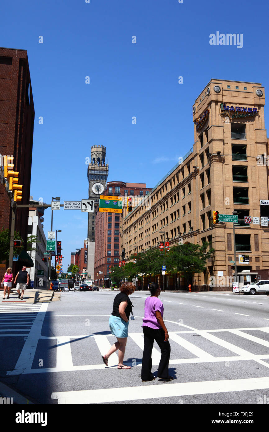 Pedestrians crossing street, 1st Mariner Arena car park and Bromo ...
