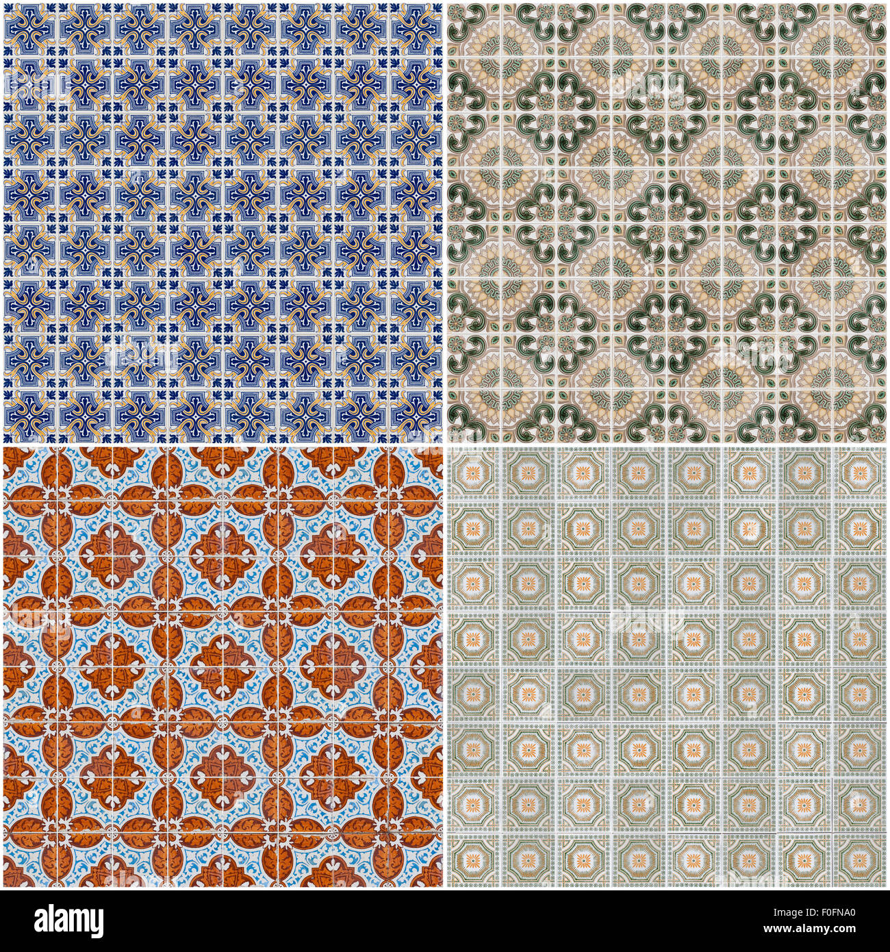 Set of four ceramic tiles patterns, vintage wall decoration Stock Photo ...