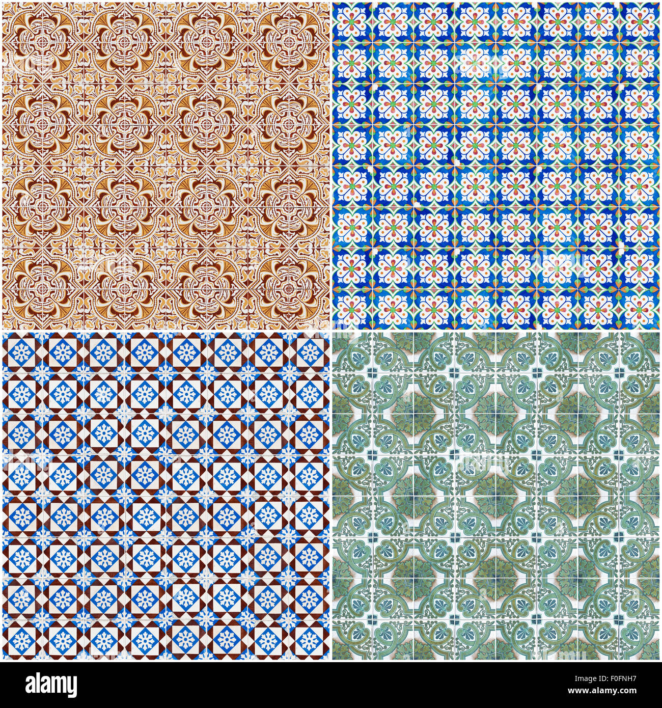 Set of four ceramic tiles patterns, vintage wall decoration Stock Photo ...