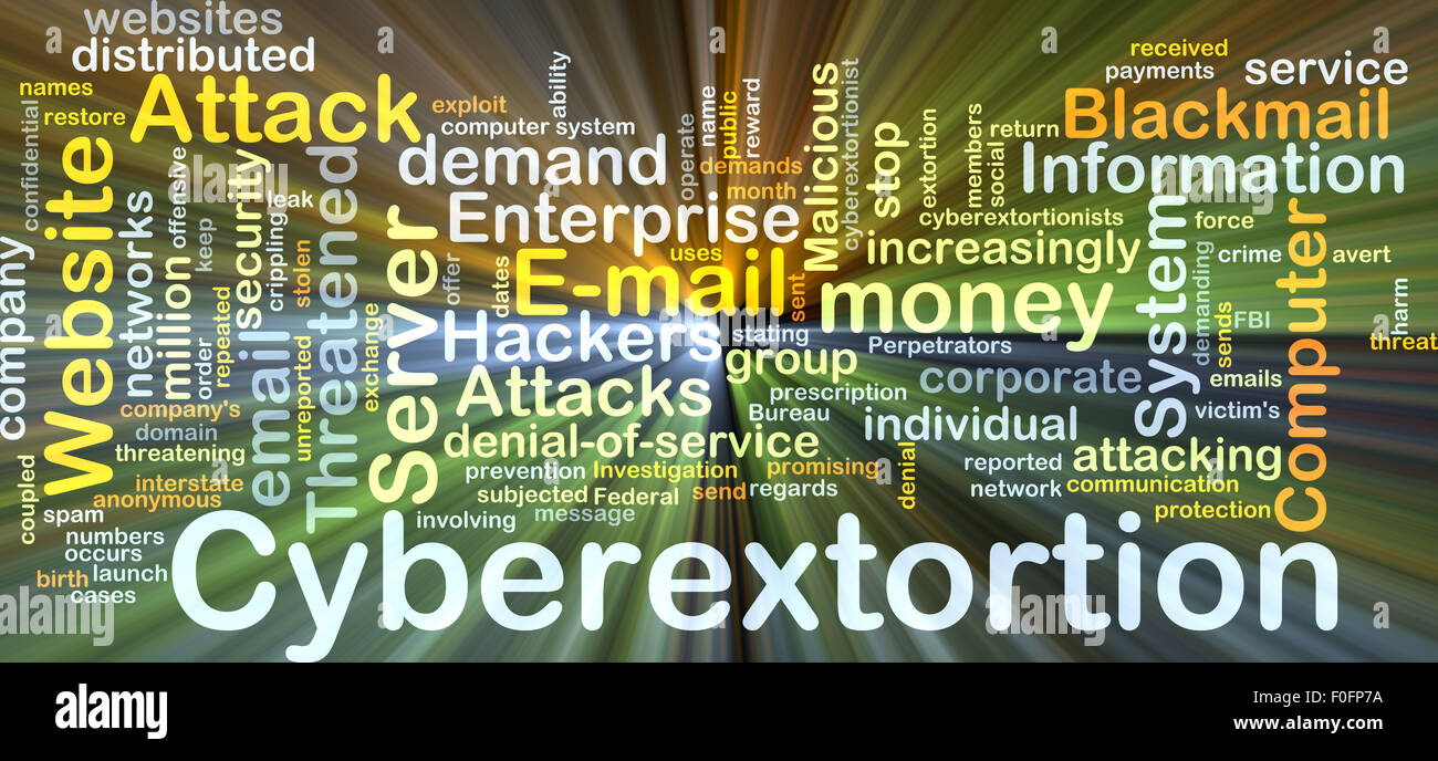 Background concept wordcloud illustration of cyberextortion glowing ...