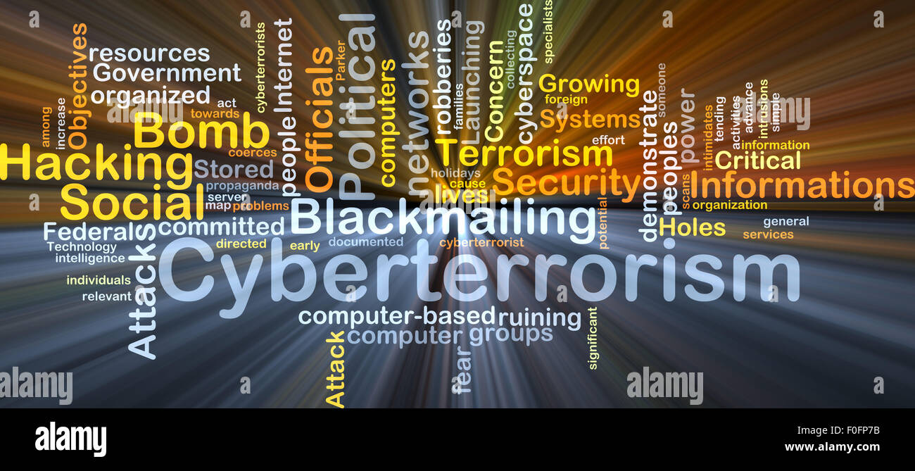 Background concept wordcloud illustration of cyberterrorism glowing ...
