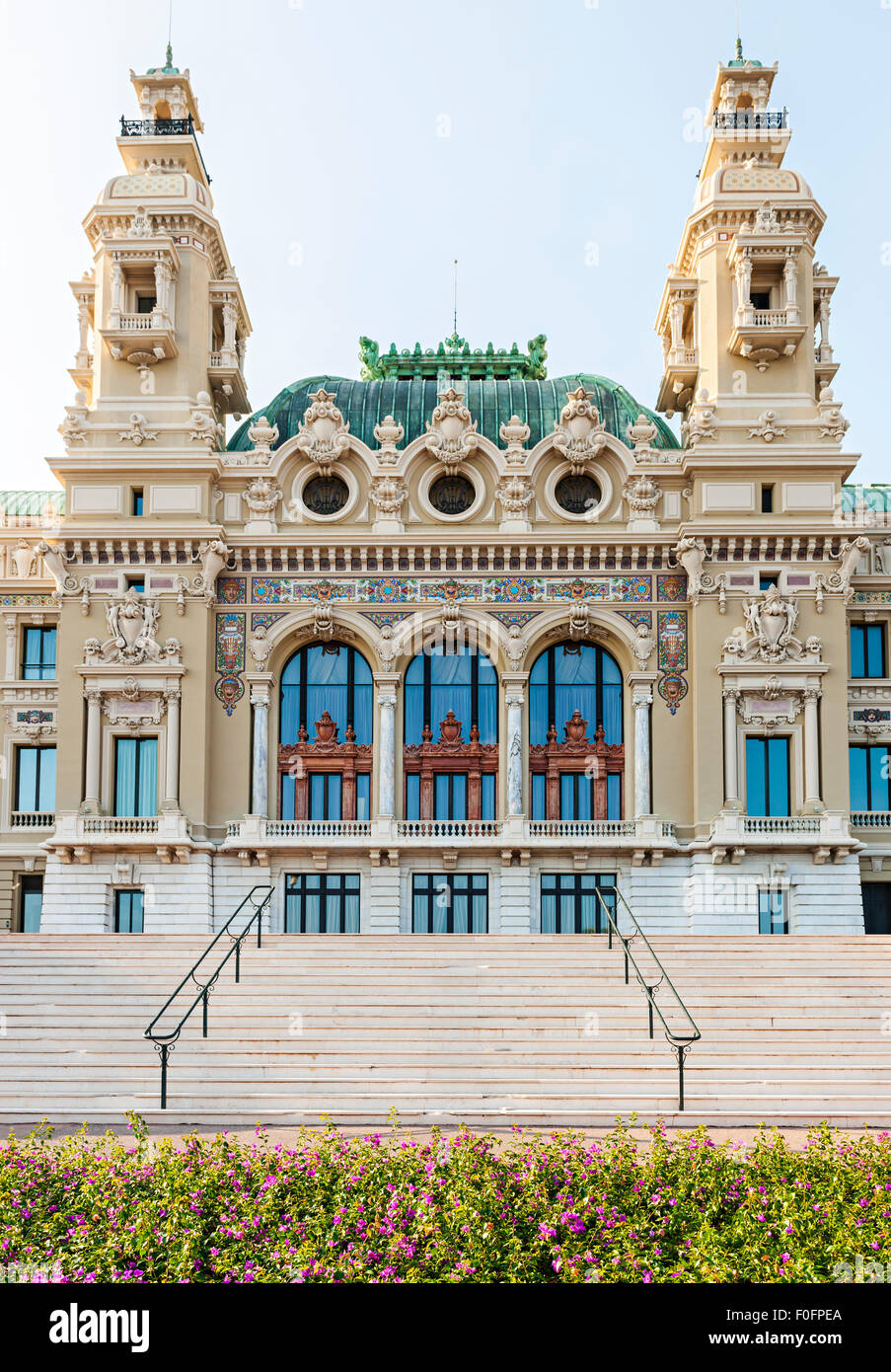 Sea facing facade of Monte Carlo casino building in Monaco viewed from ...