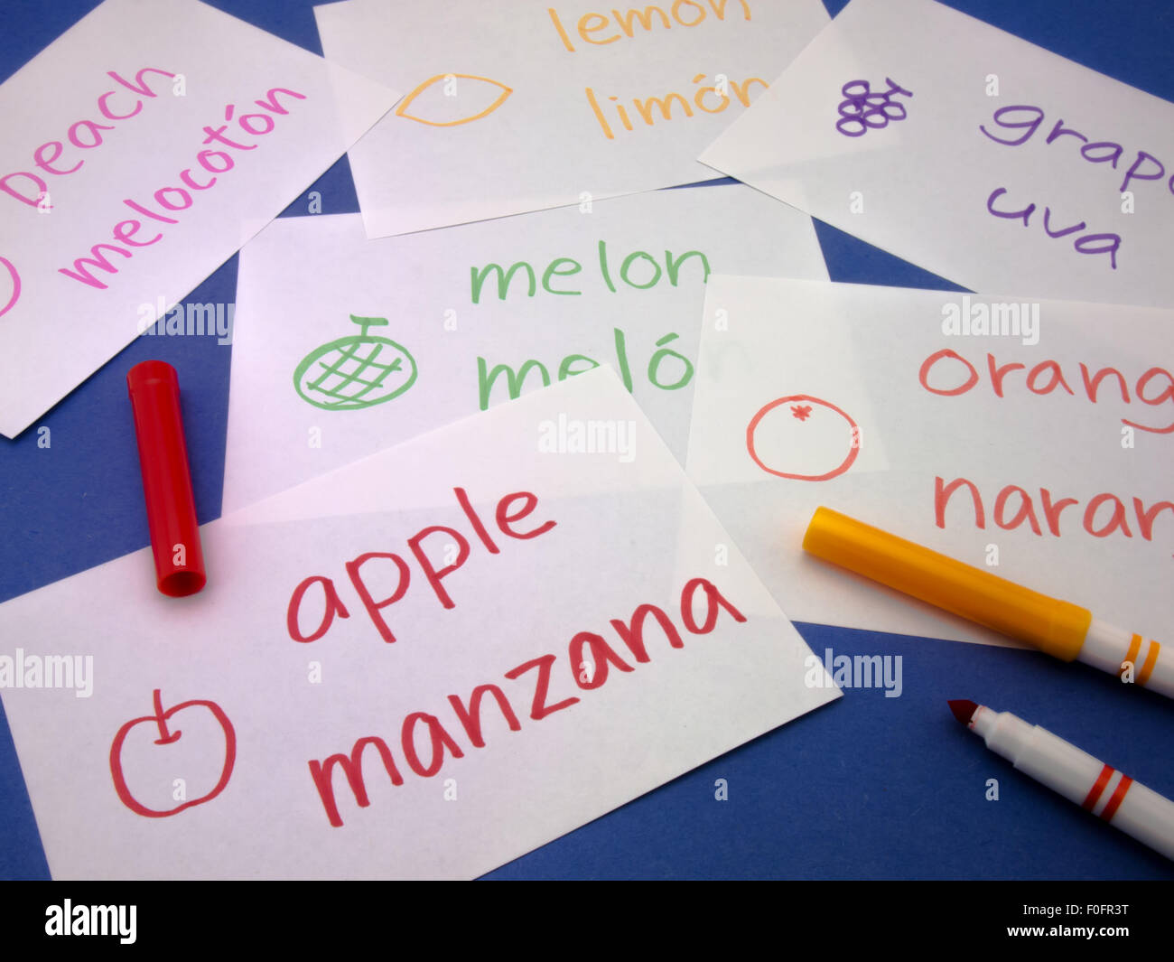 Making language flash cards for fundamental words; apple, lemon, peach ...