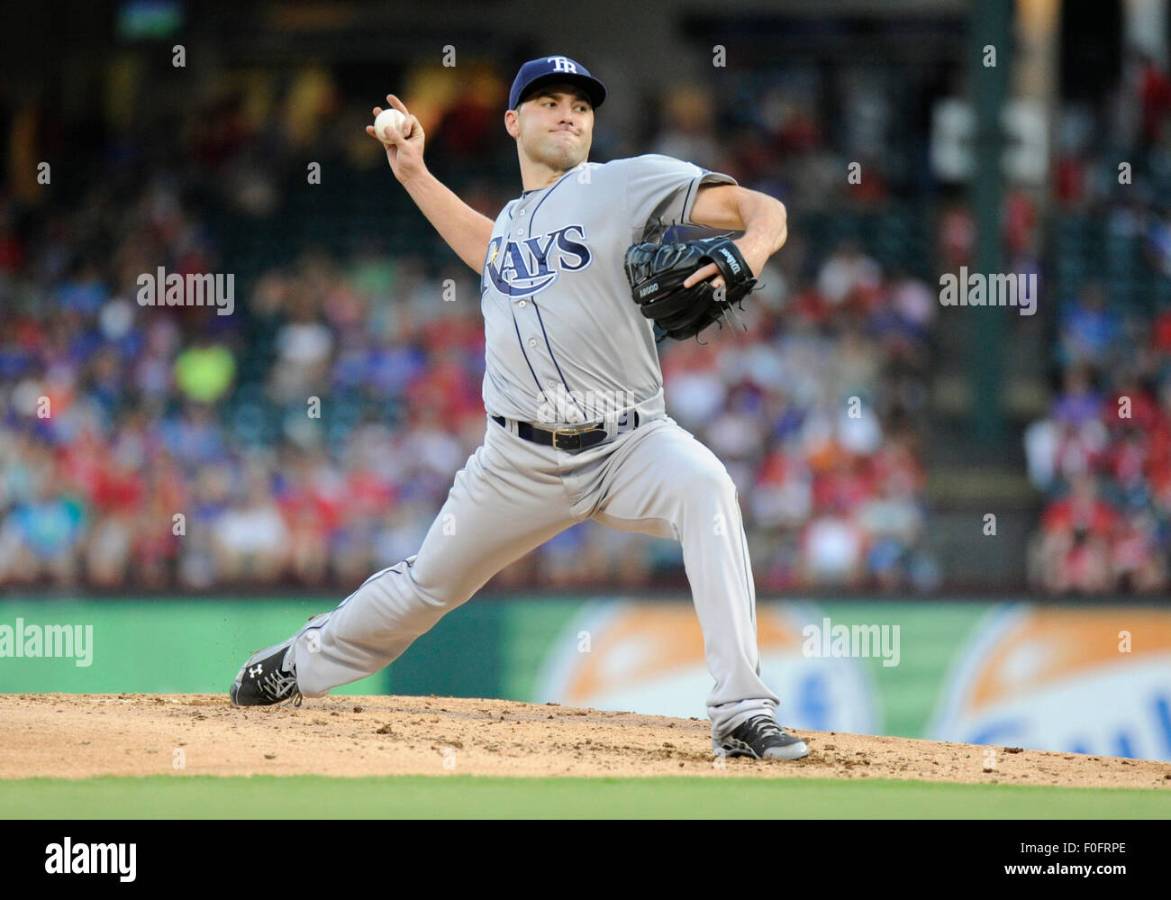 Arlington, Texas, USA. 14th Aug, 2015. Tampa Bay Rays starting pitcher ...