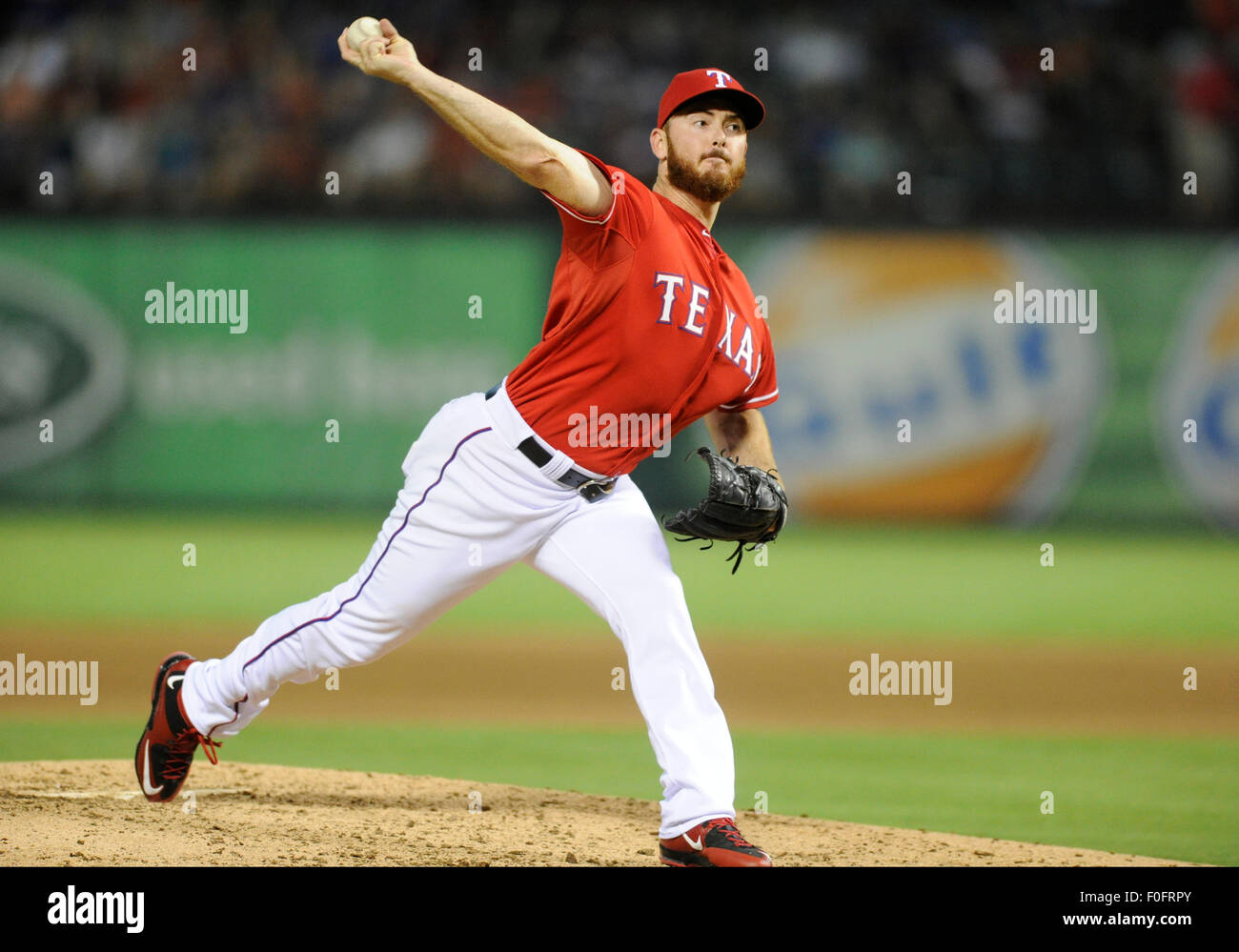 Arlington, Texas, USA. 14th Aug, 2015. Texas Rangers relief pitcher Sam ...