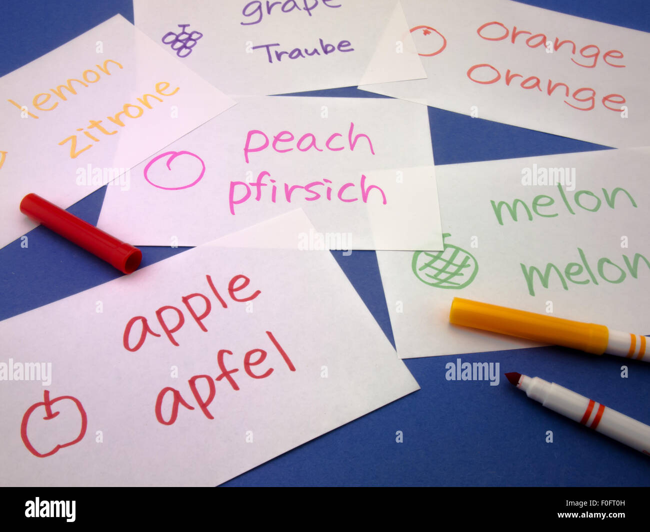 Making language flash cards for fundamental words; apple, lemon, peach ...
