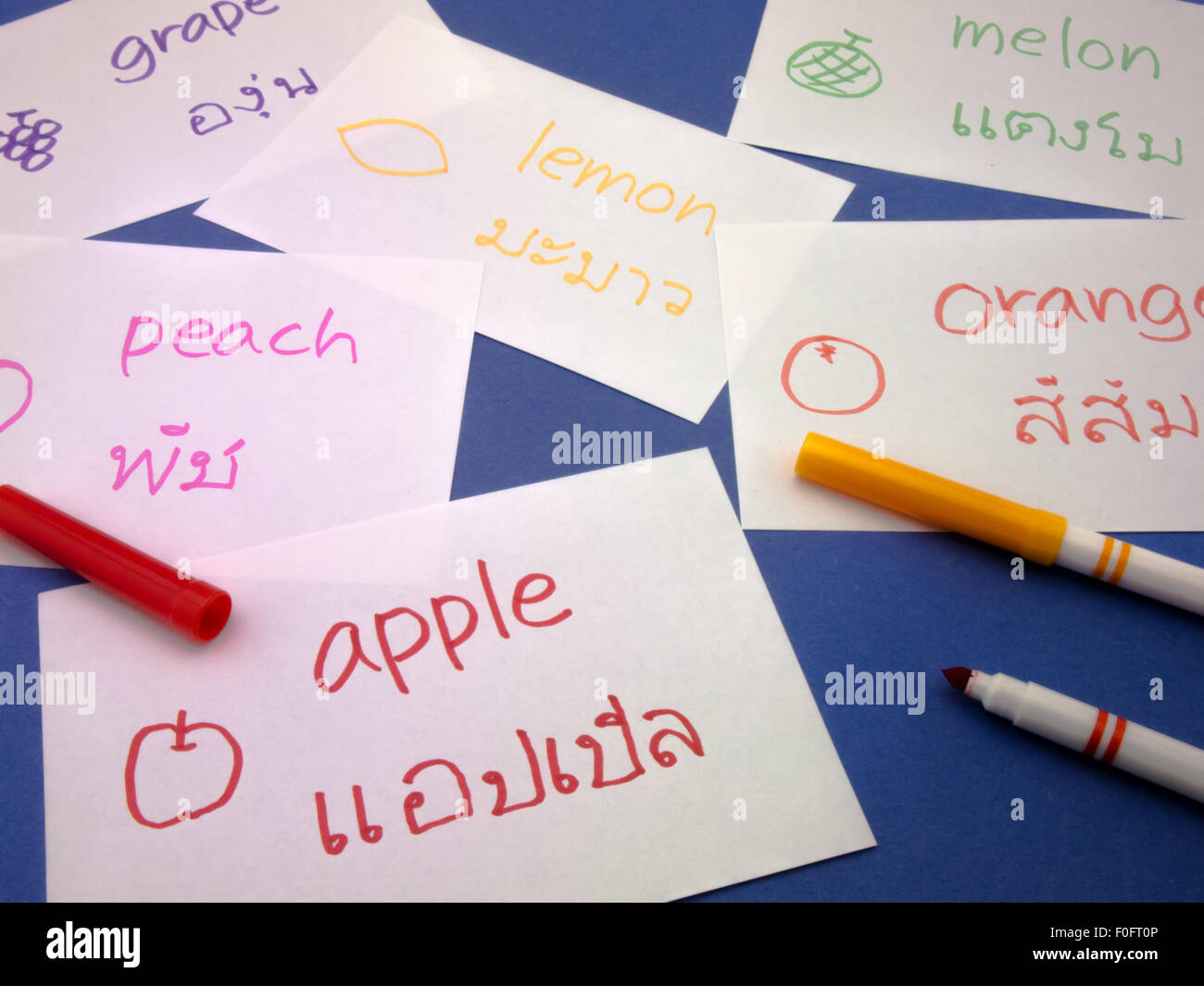 Making language flash cards for fundamental words; apple, lemon, peach ...