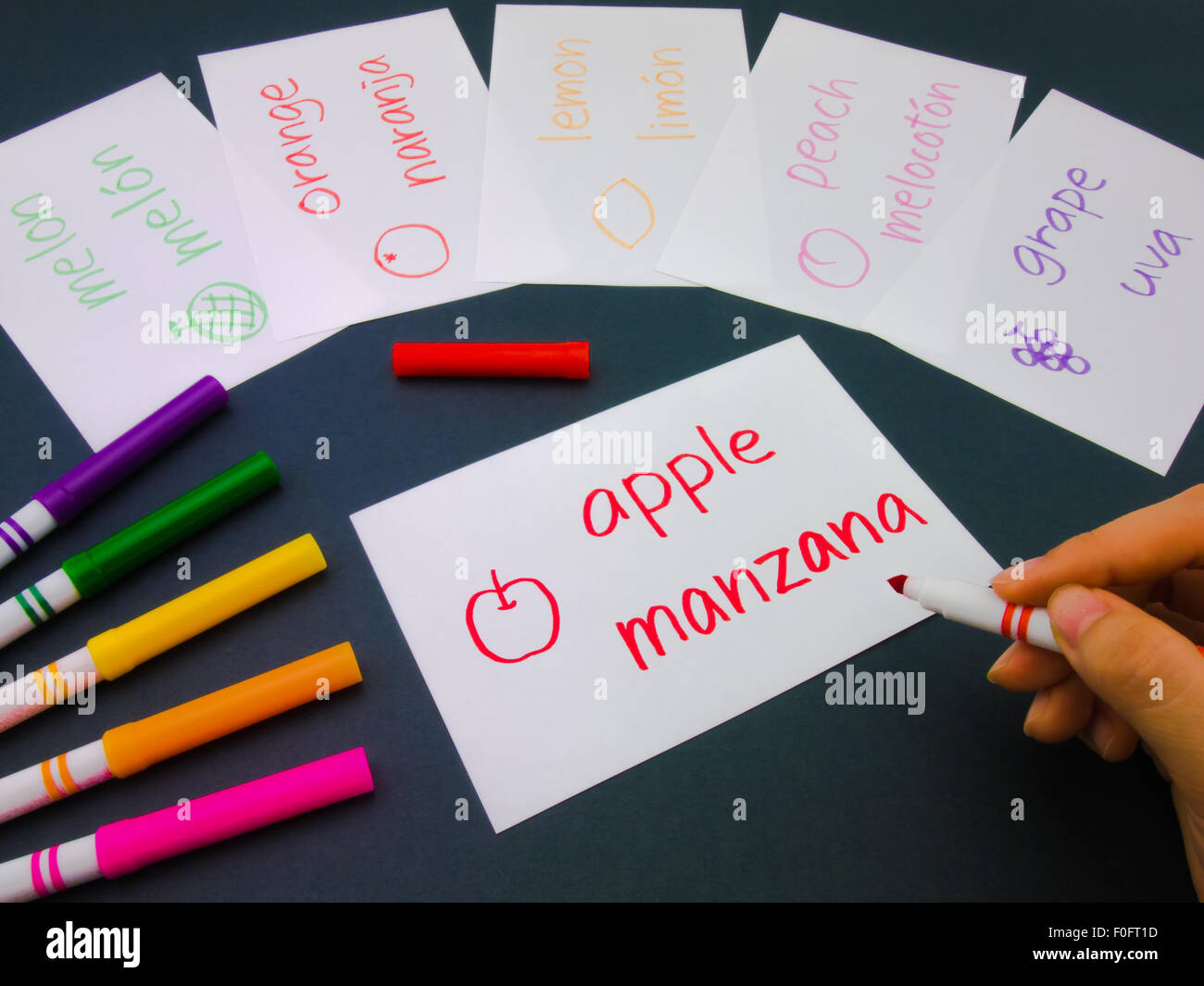 Making language flash cards for fundamental words; apple, lemon, peach ...