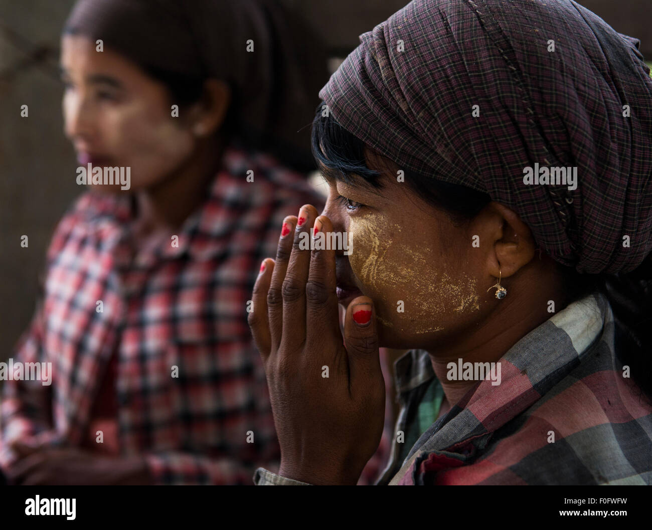 Local Rakhine women at the fish market in Sittwe, Myanmar Stock Photo ...