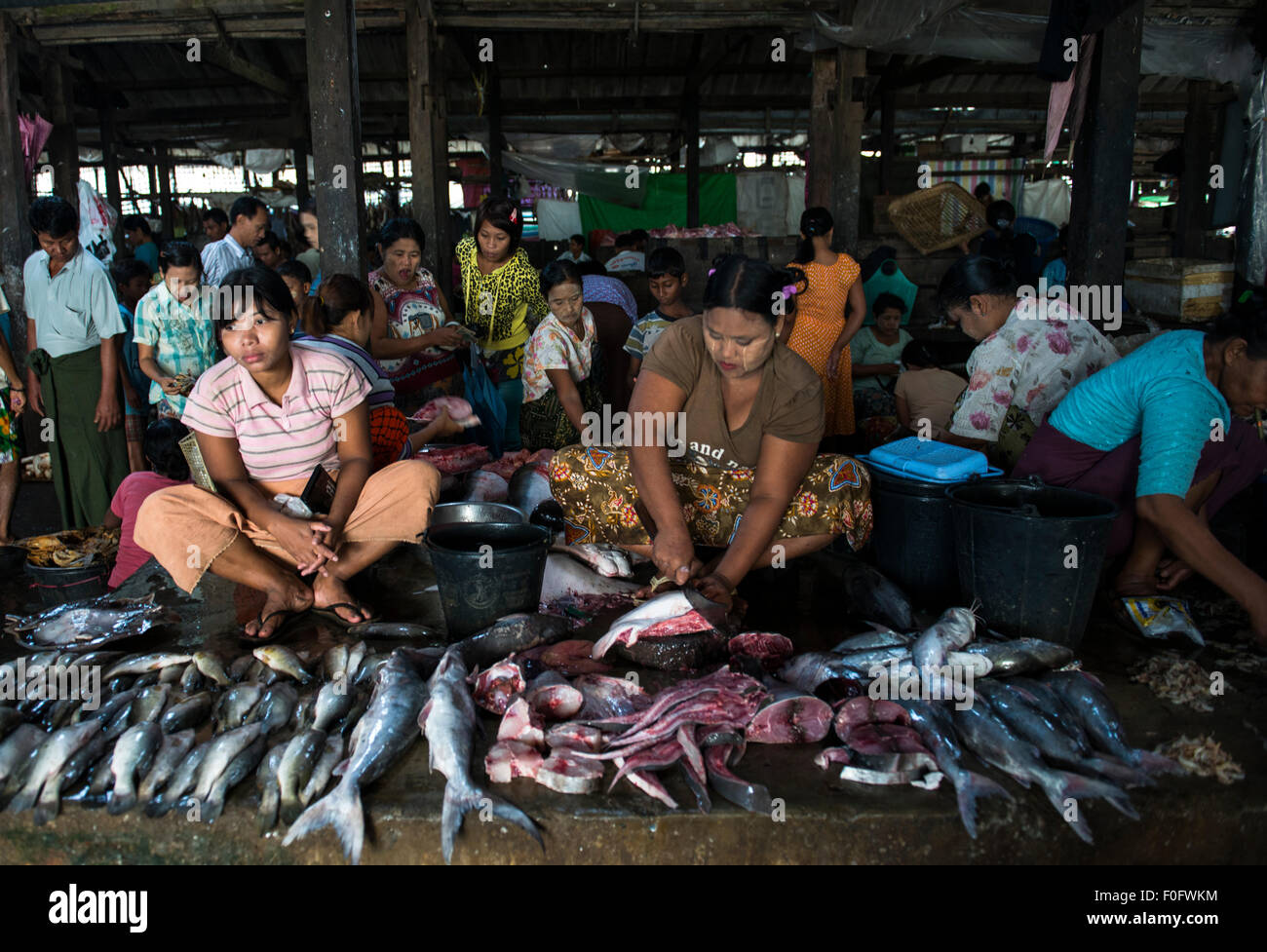 Local Rakhine women at the fish market in Sittwe, Myanmar Stock Photo ...