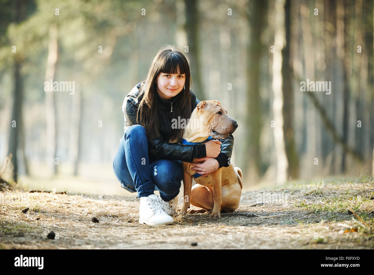 girl with dog in the park Stock Photo - Alamy