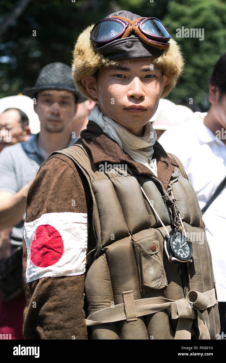 Tokyo, Japan. 15th Aug, 2015. A Japanese nationalist dressed in ...