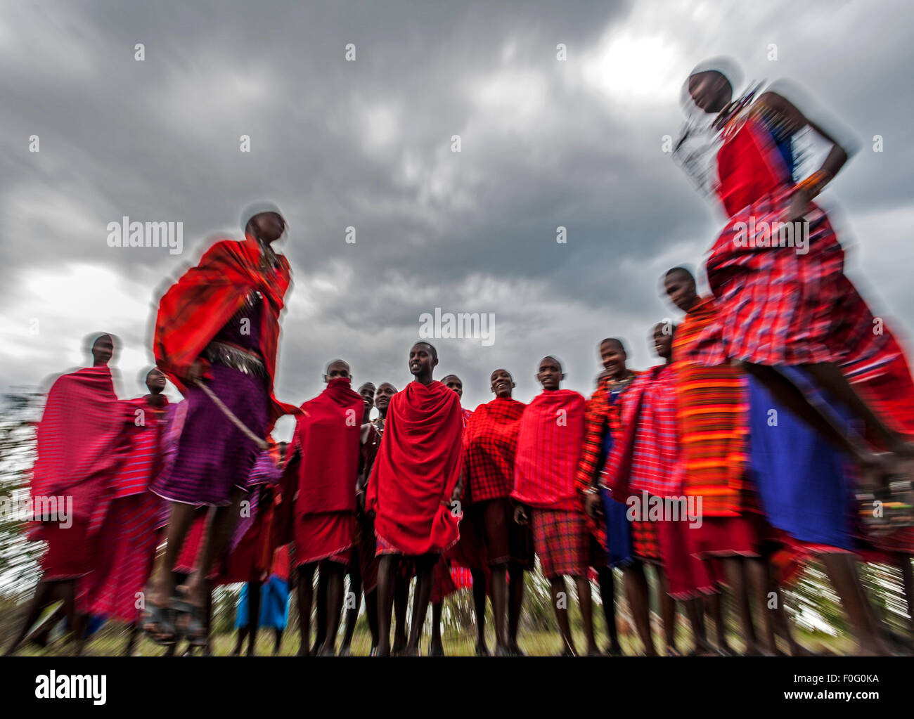 Traditional jumping dance Maasai people Mara Naboisho conservancy Kenya ...