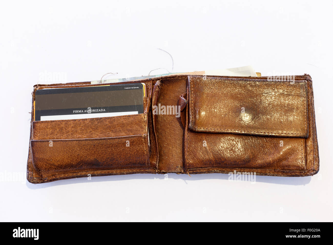 open Purse of leather used Stock Photo - Alamy