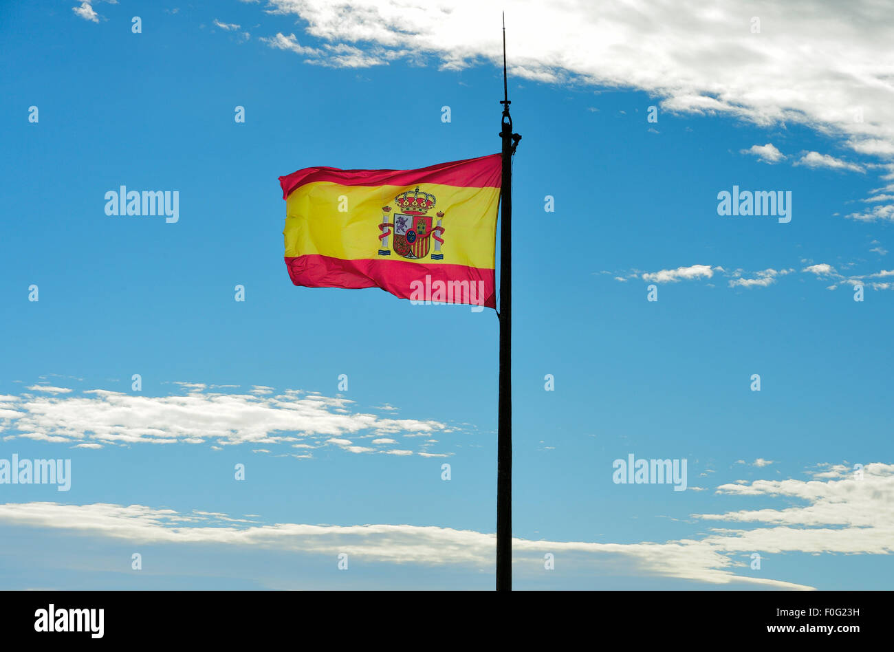 SPANISH FLAG PHOTOGRAPHED FROM THE BACK Stock Photo - Alamy