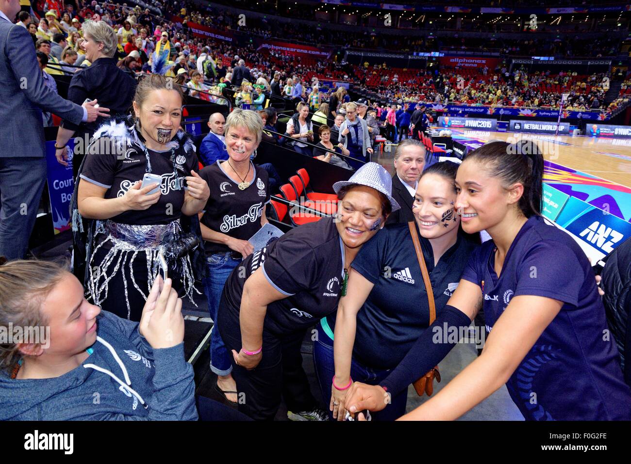 Sydney, Australia. 15th Aug, 2015. New Zealand Silver Ferns fans mob ...