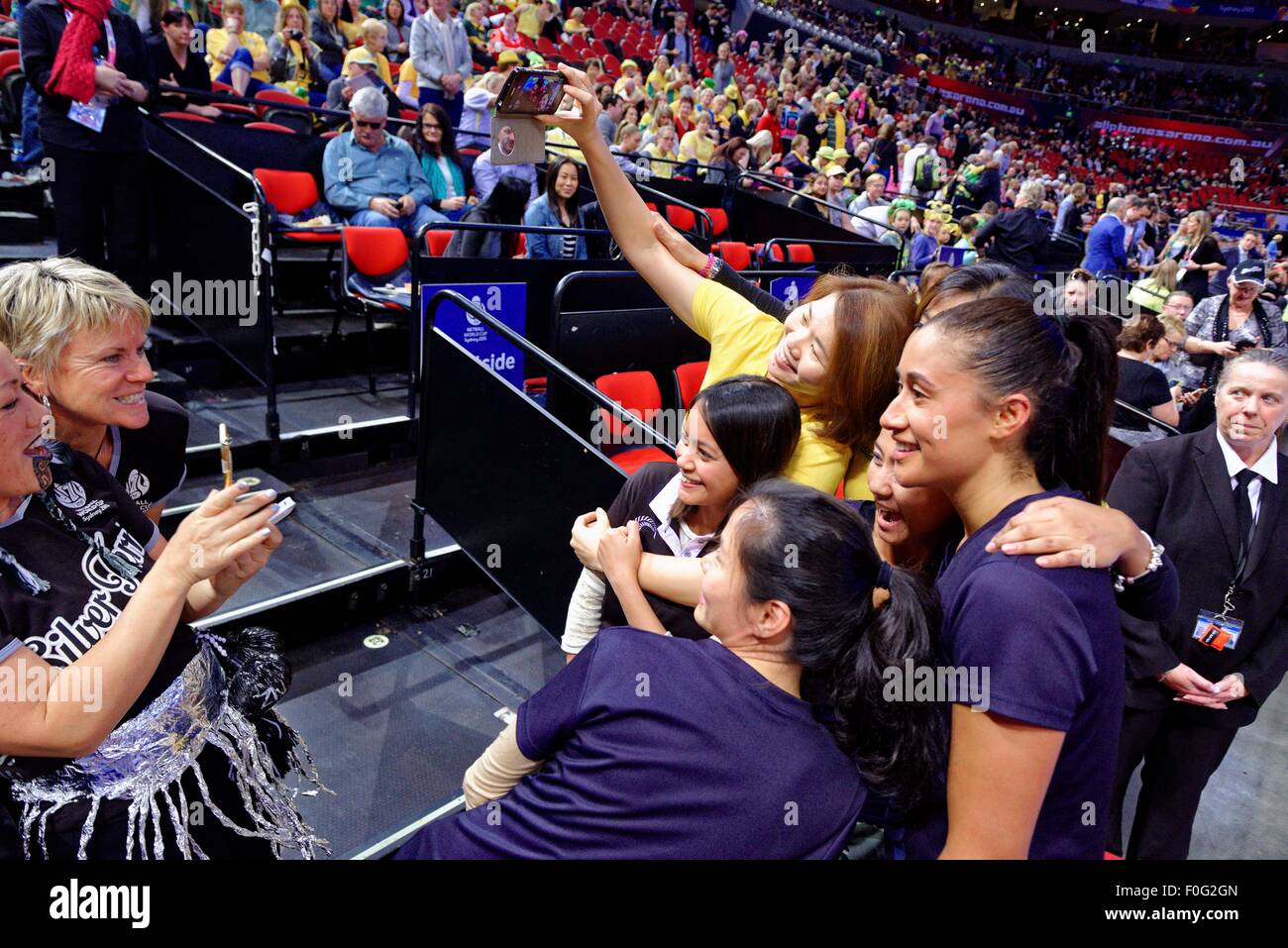 Sydney, Australia. 15th Aug, 2015. New Zealand Silver Ferns fans mob ...
