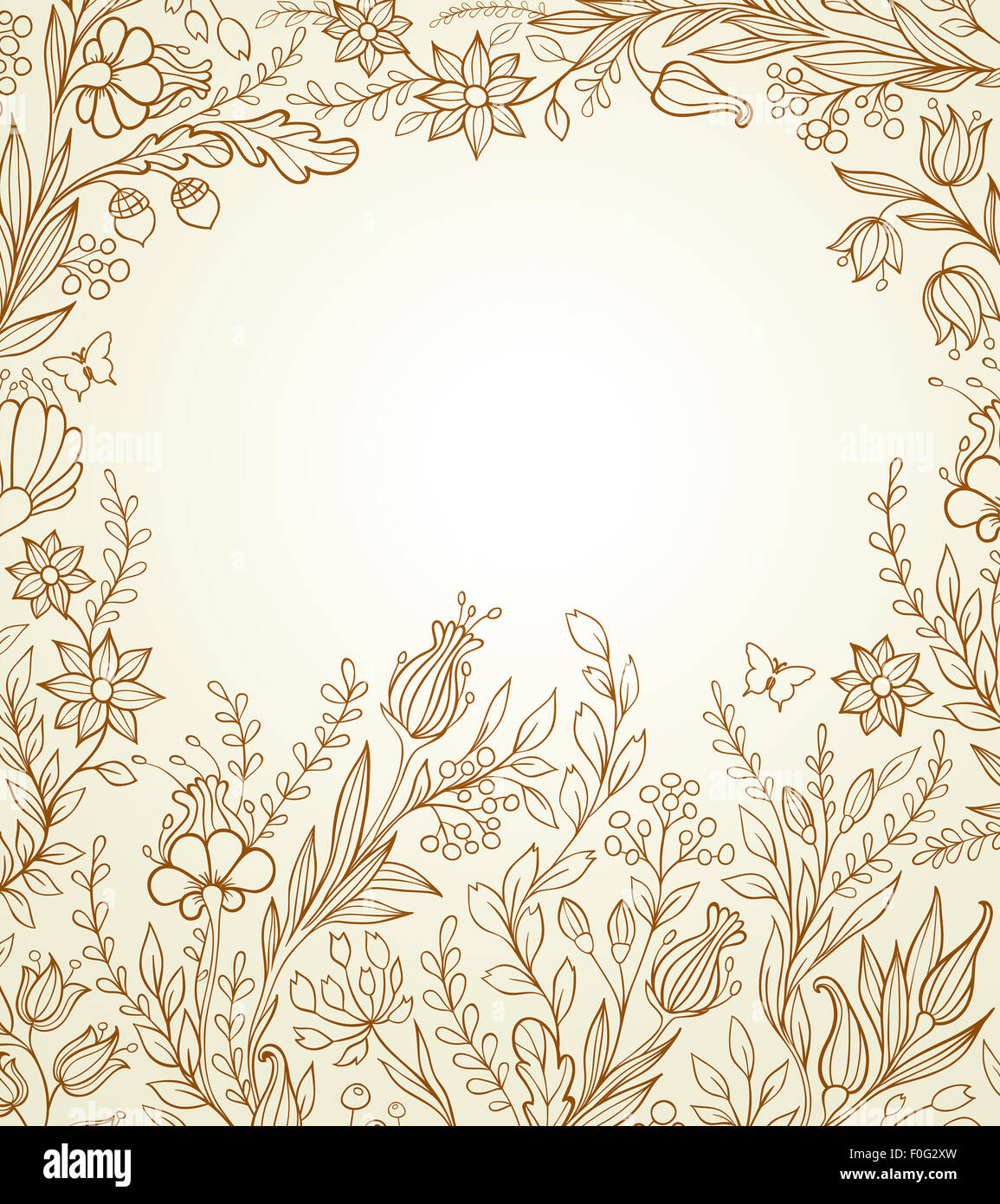Decorative hand drawn background with flowers Stock Photo - Alamy