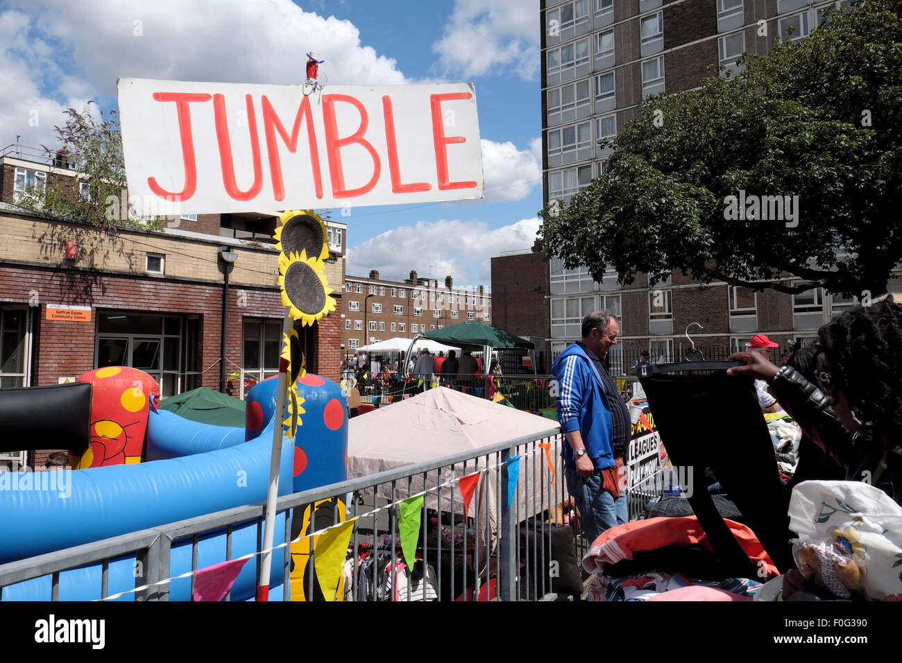A Jumble sign at a jumble sale outside Geffrye Community Centre in ...