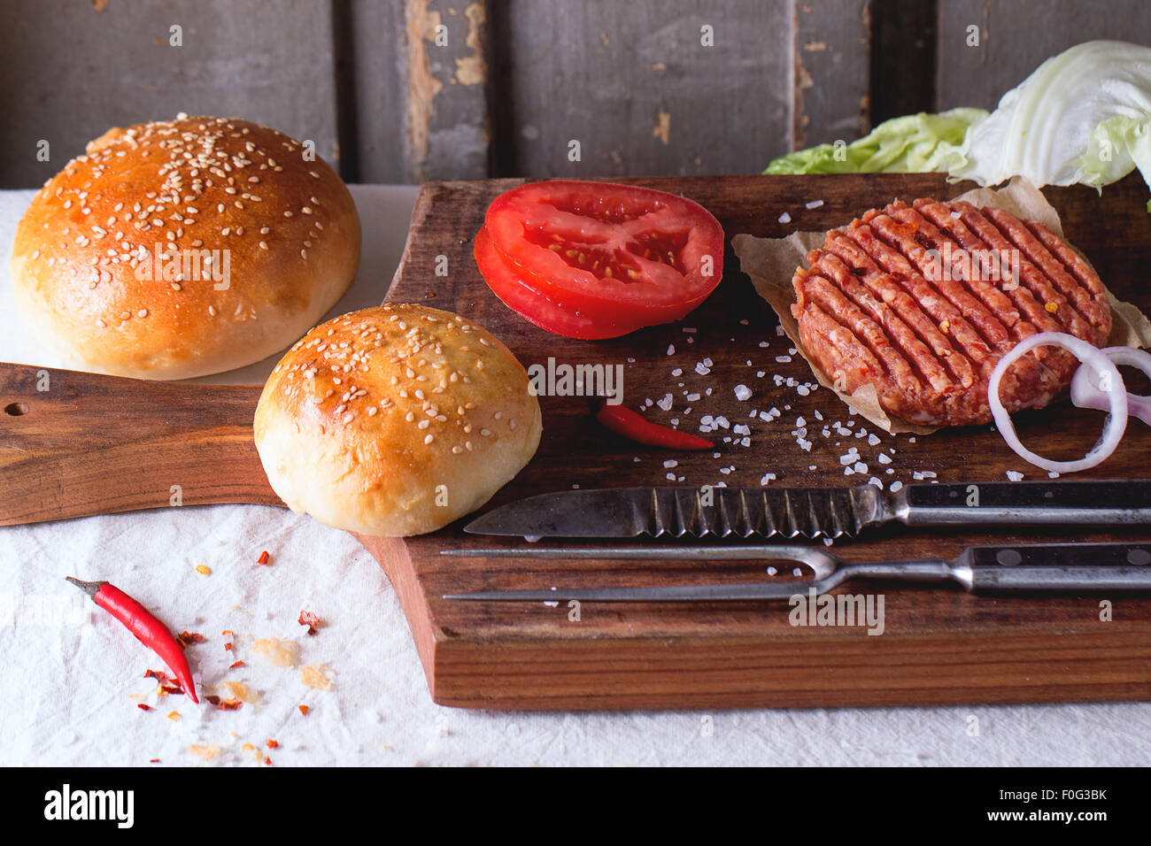 Ingredients for making burger Stock Photo - Alamy