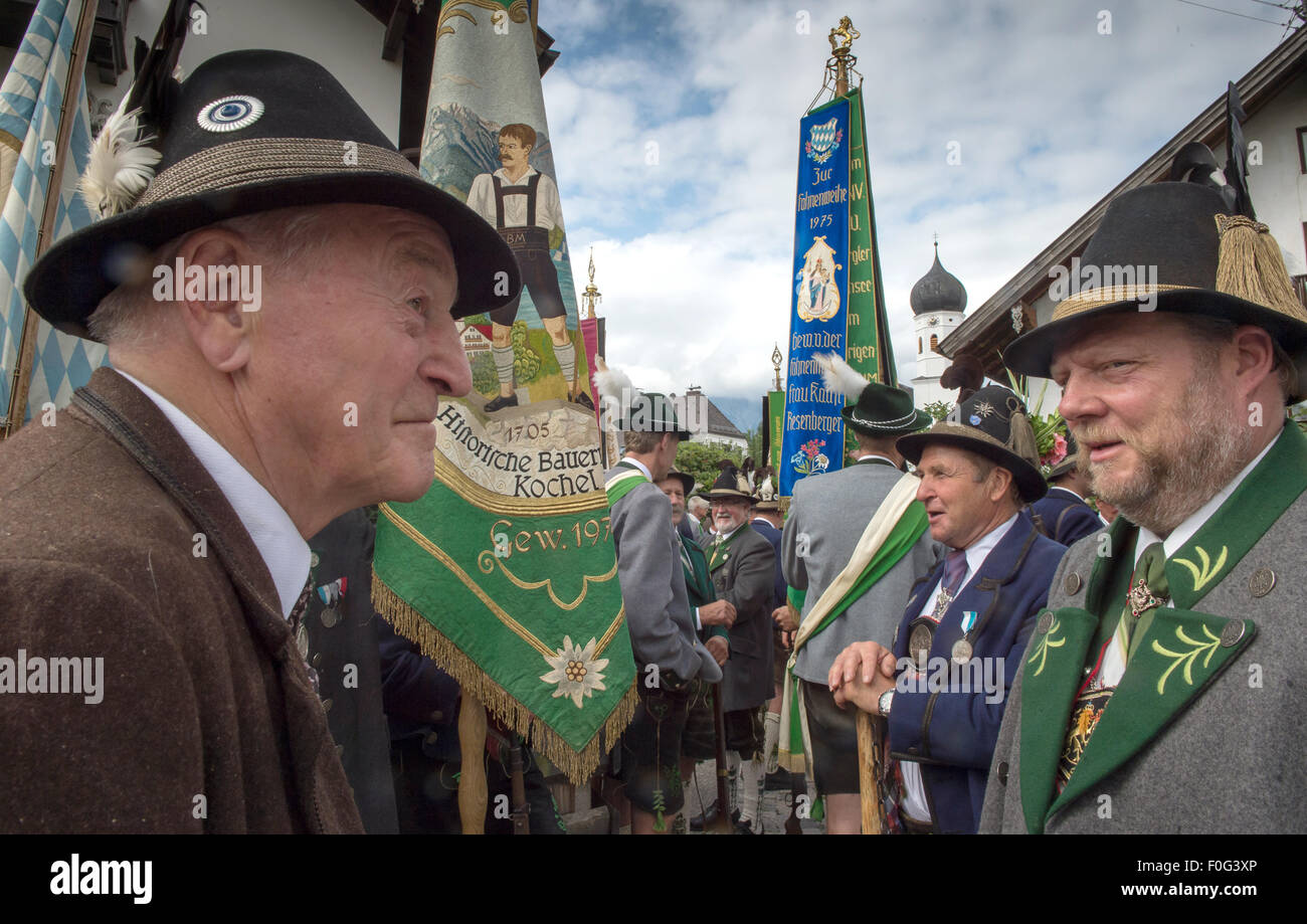 Kochel am See, Germany. 15th August, 2015. Men wearing traditional garb ...